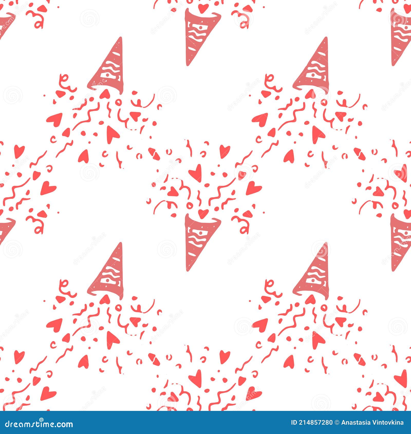 Vector Seamless Pattern of Triangular Firecracker, Popper with Confetti ...