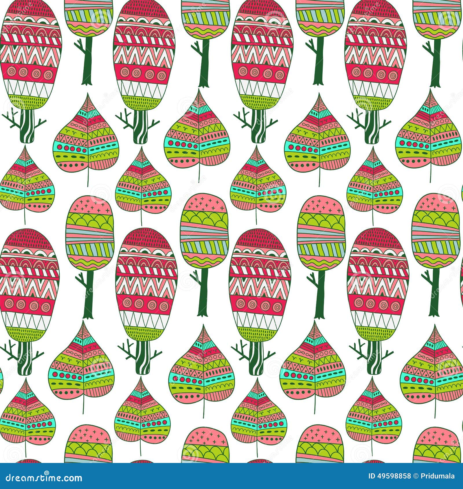 Vector Seamless Pattern with Tribal Leaf and Trees. Tribal Fores Stock ...