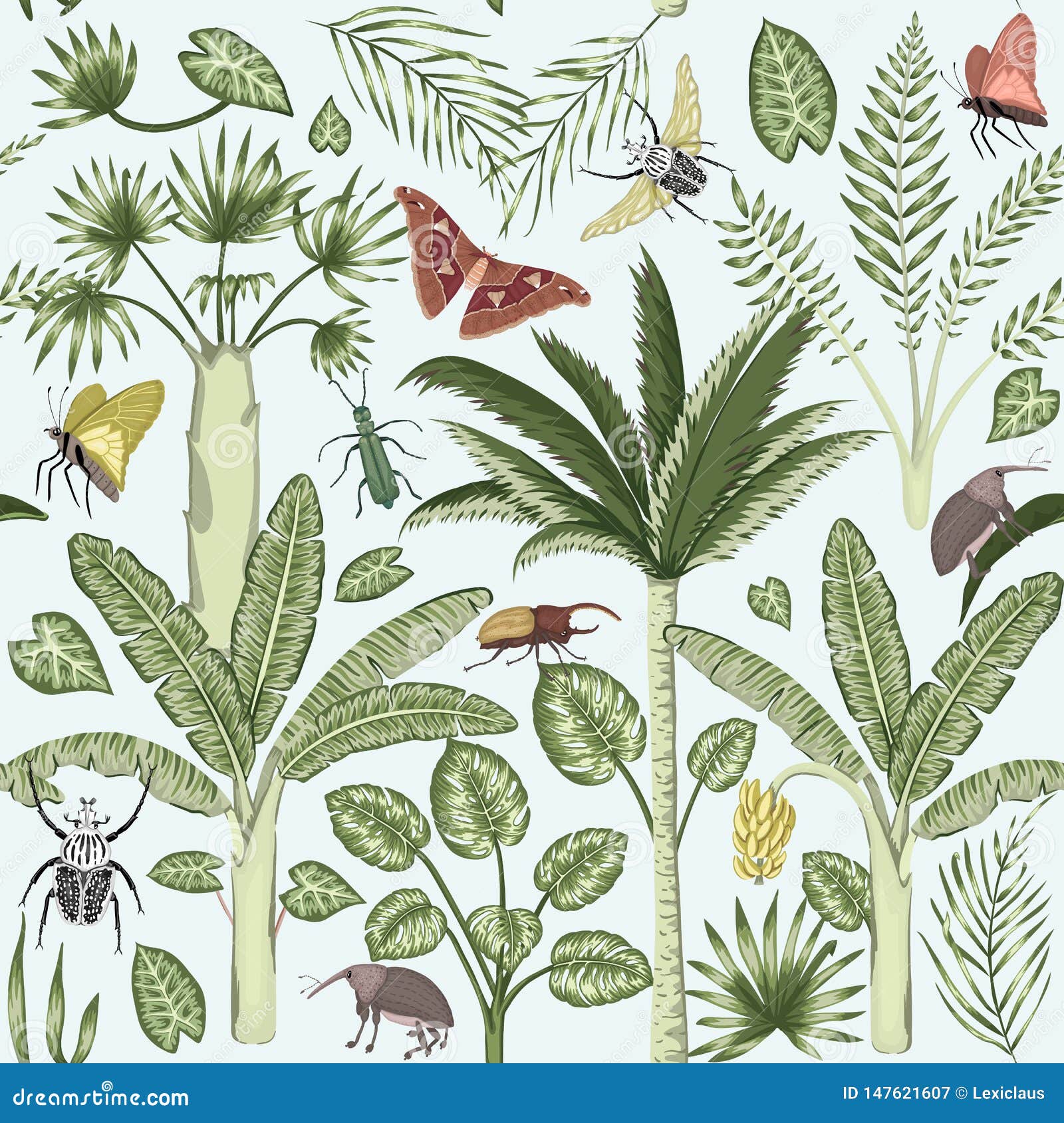 Goliath Bug And Hercules Rhinoceros Beetle Pattern Vector Illustration ...