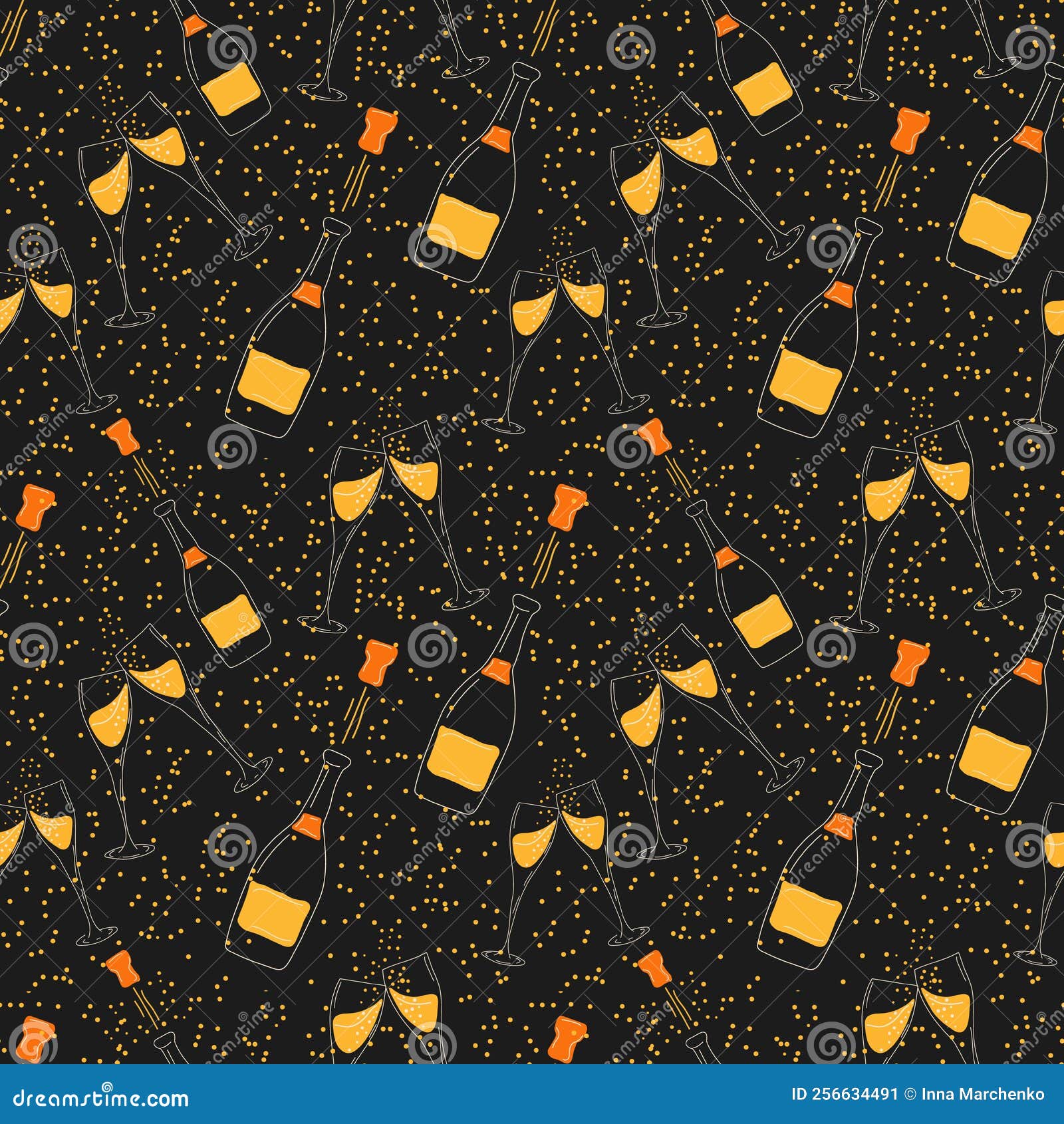 Vector Seamless Pattern with Two Champagne Glasses with Champagne ...