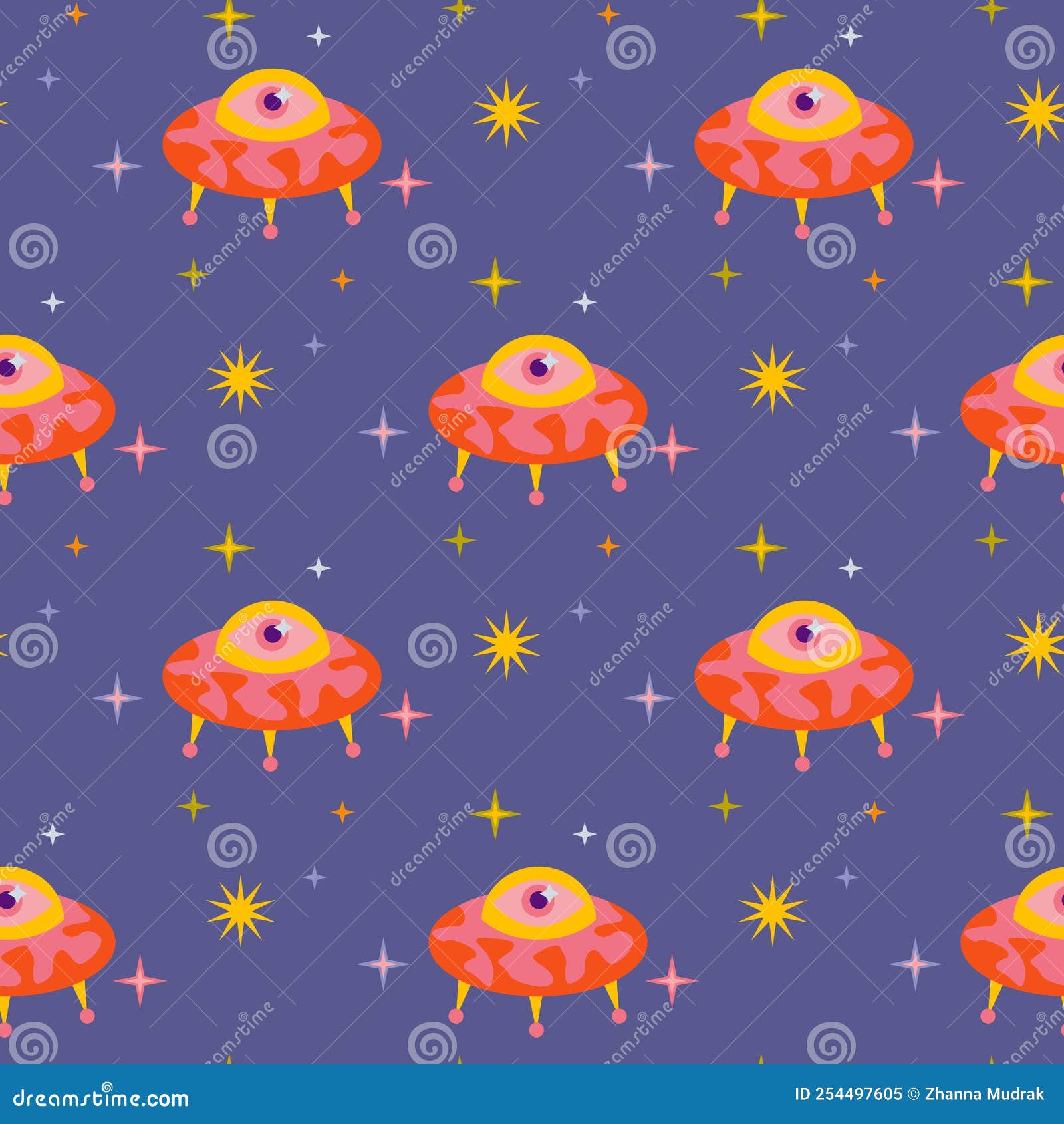 Vector Seamless Pattern with UFO, Modern Flat Icon Isolated on White ...