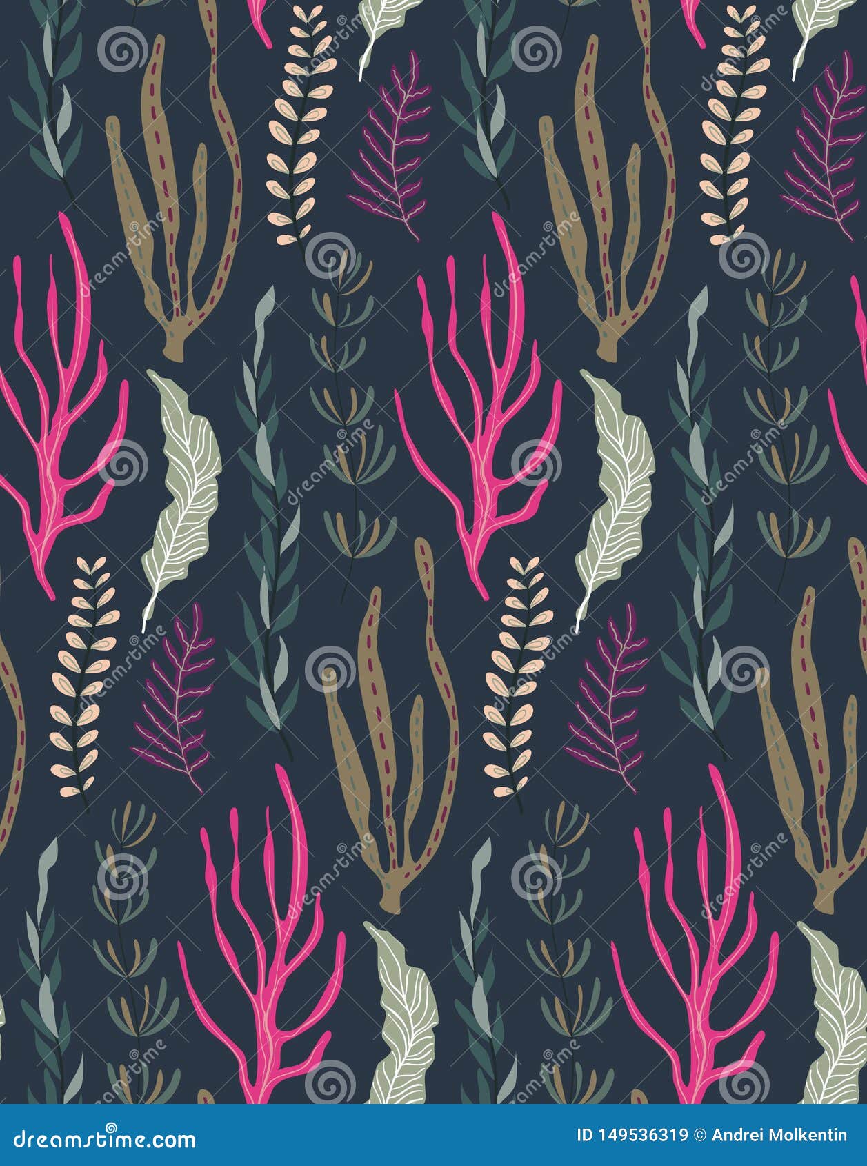 Vector Seamless Pattern with Underwater Ocean Coral Reef Plants Stock ...