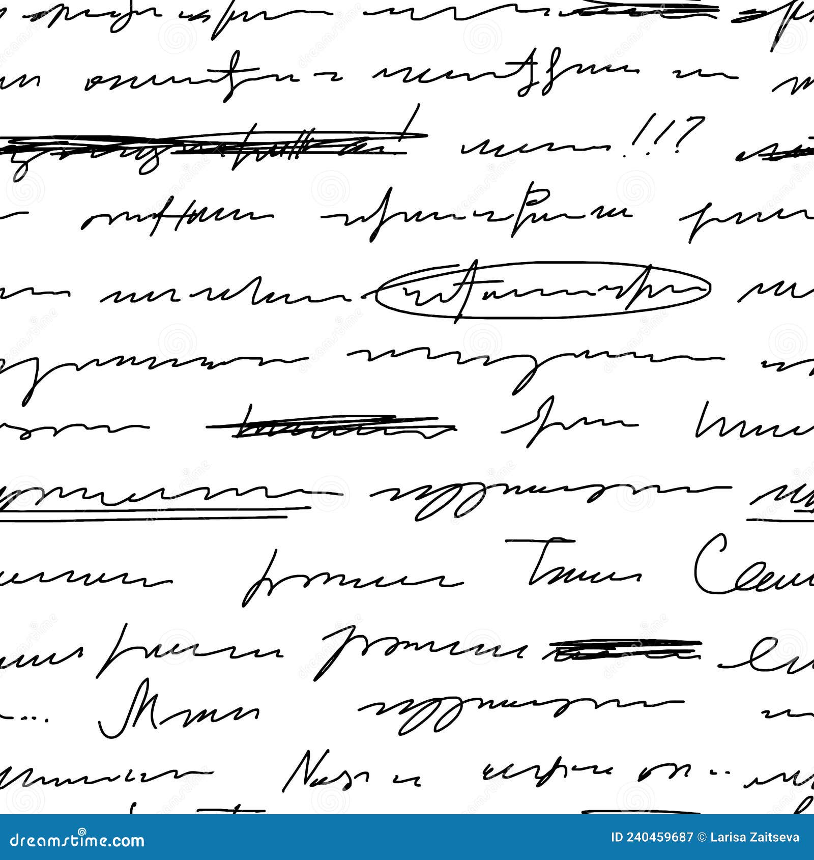 Vector Seamless Pattern of Unreadable Text. Abstract Handwritten Text ...