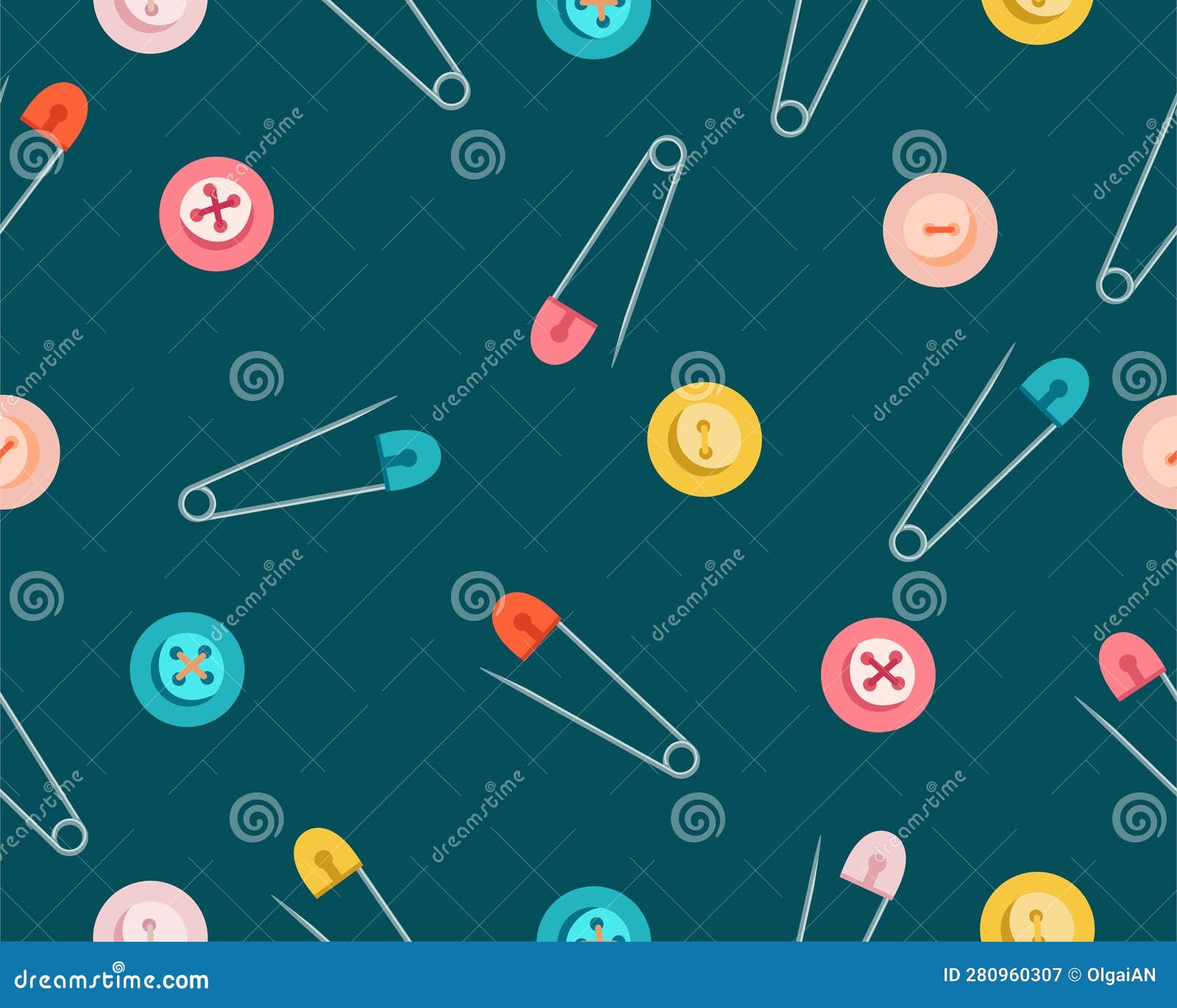 Vector Seamless Pattern Using Sewing Tools. Illustration of Safety Pins ...