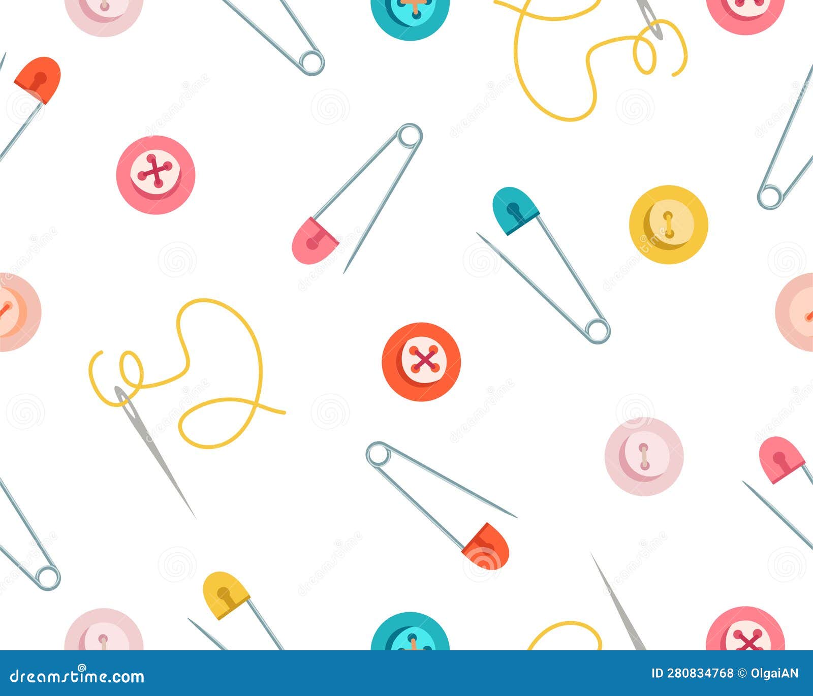 Vector Seamless Pattern Using Sewing Tools. Illustration of Safety Pins ...