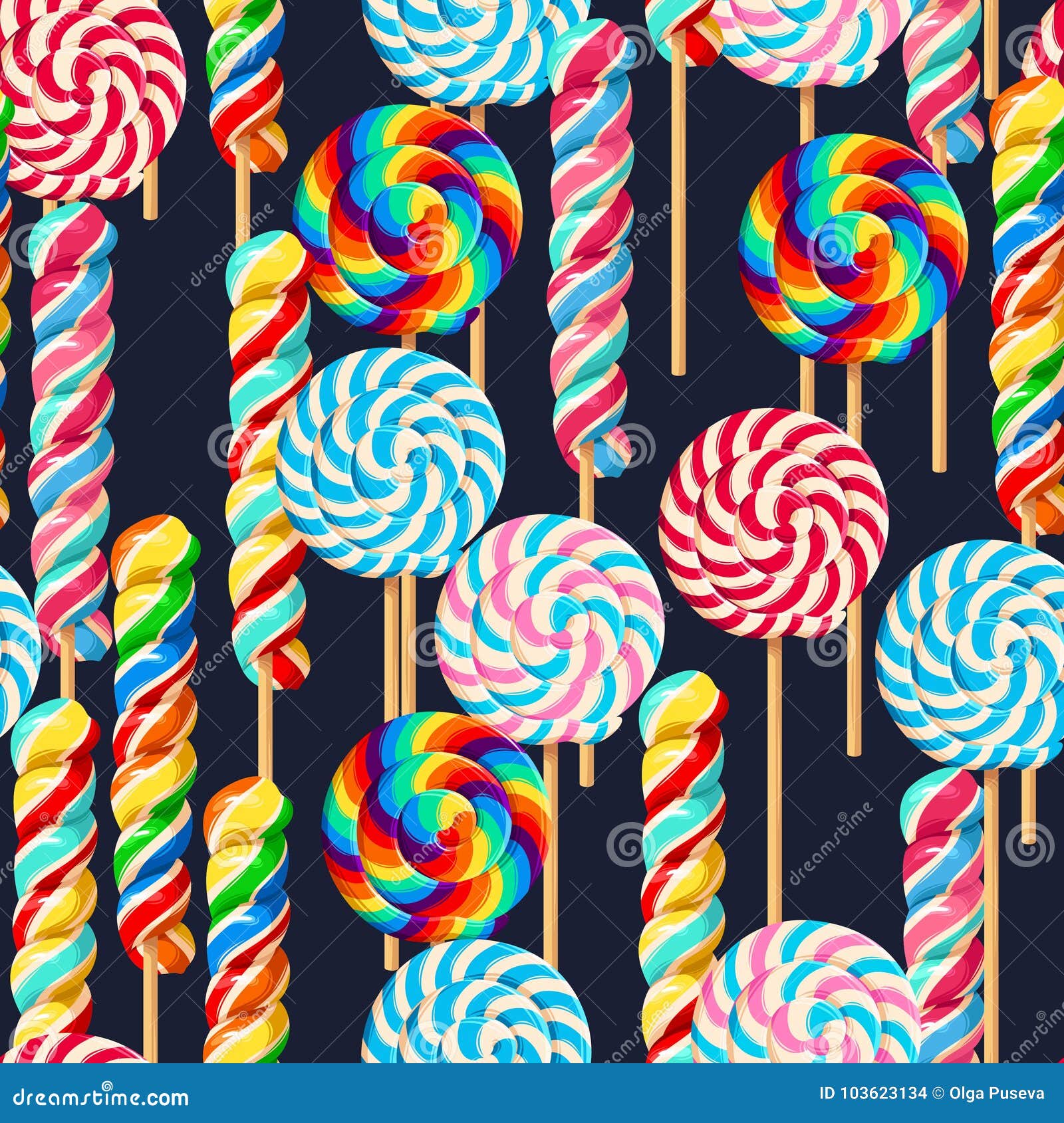 Seamless Pattern with Striped Lollipops Stock Vector - Illustration of ...