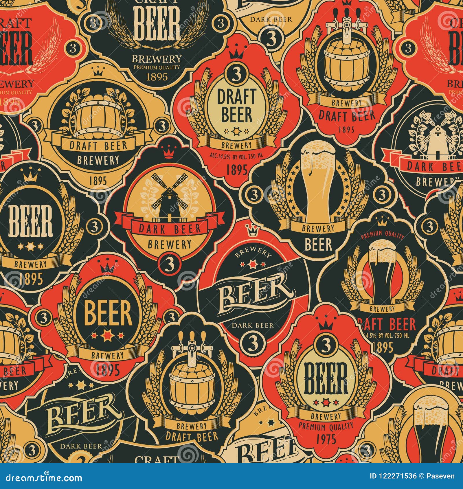 Vector Seamless Pattern with Various Beer Labels Stock Vector ...