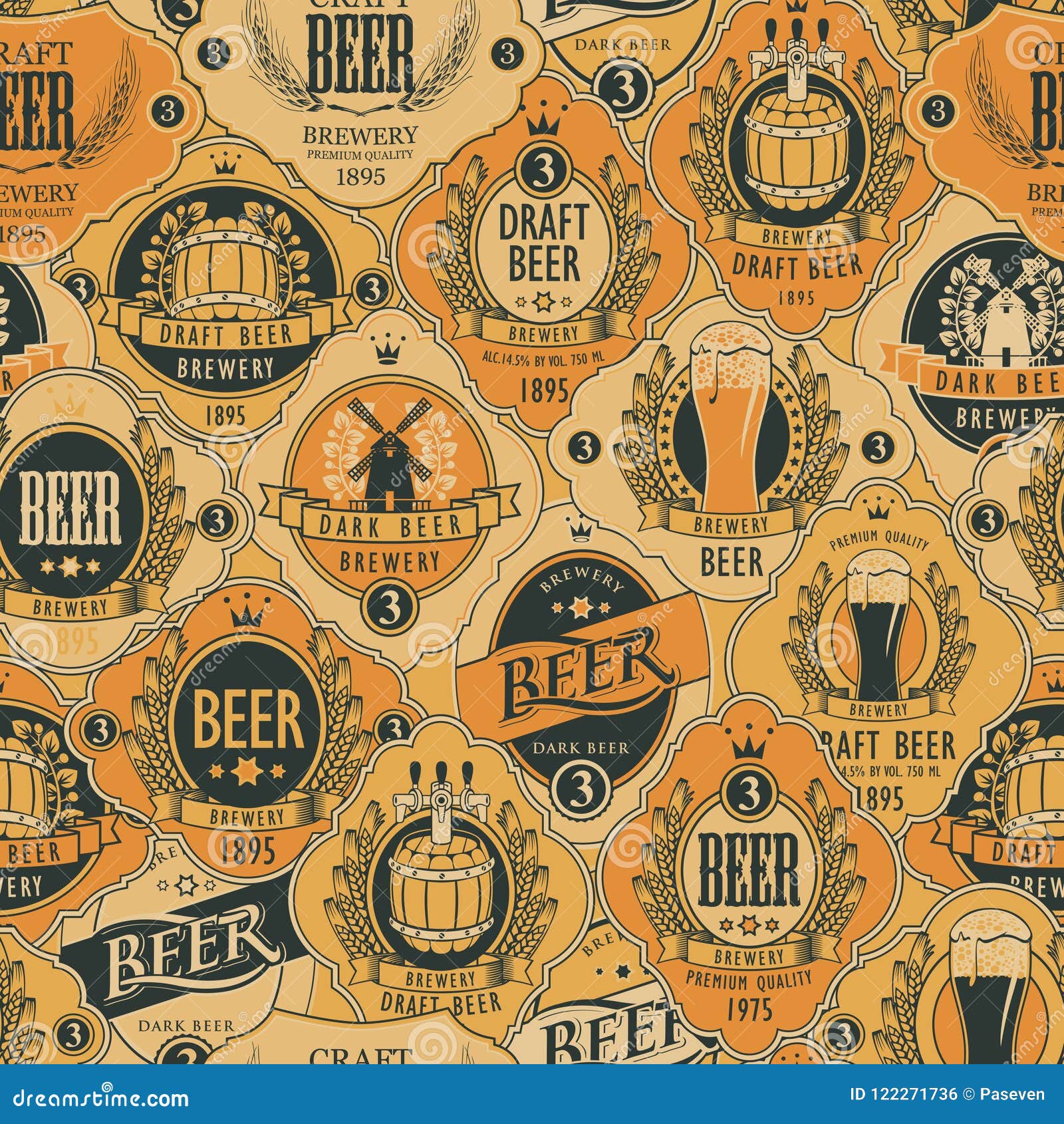 Vector Seamless Pattern with Various Beer Labels Stock Vector ...