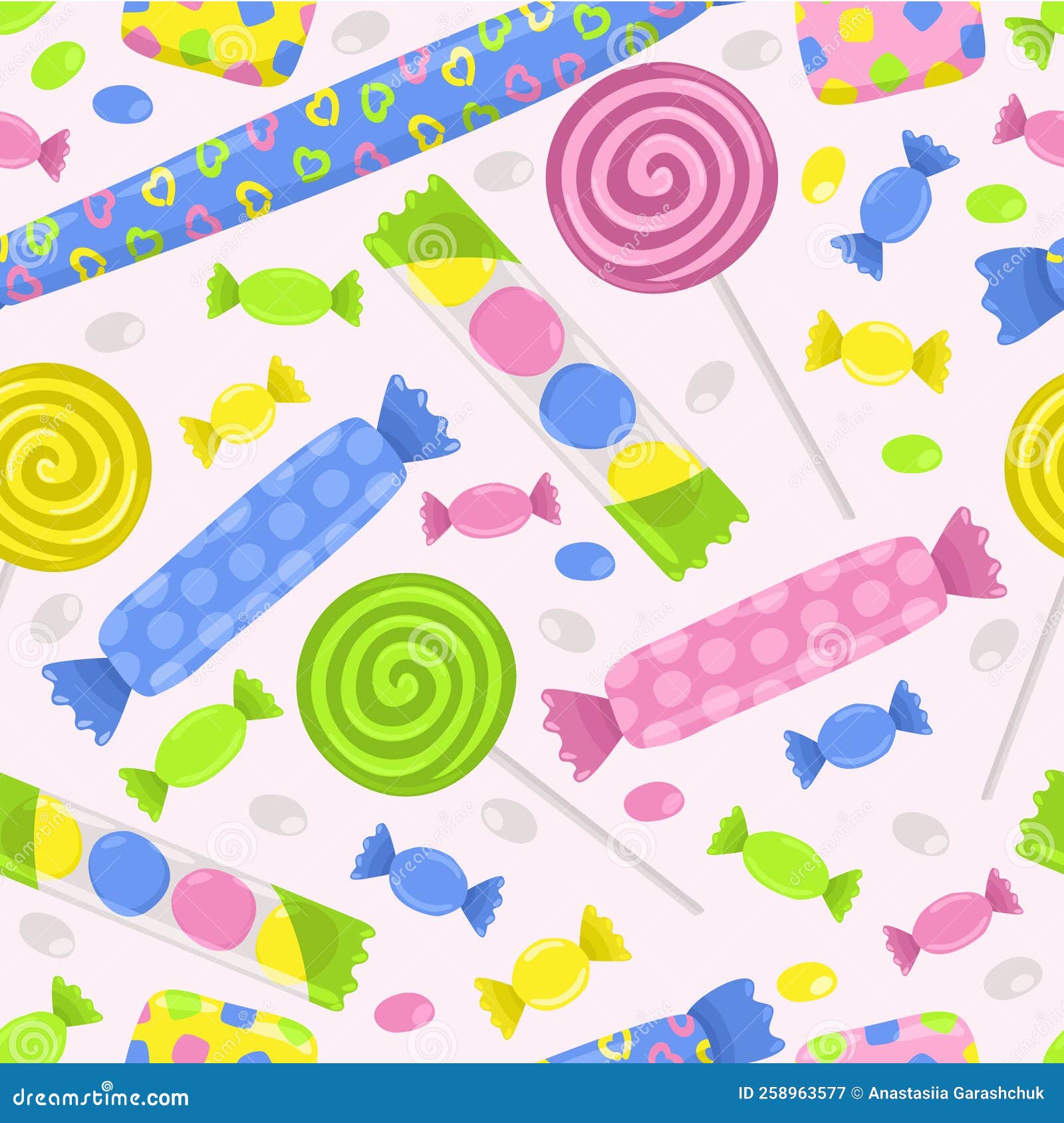 Vector Seamless Pattern with Various Colorful Candies. Stock Vector ...