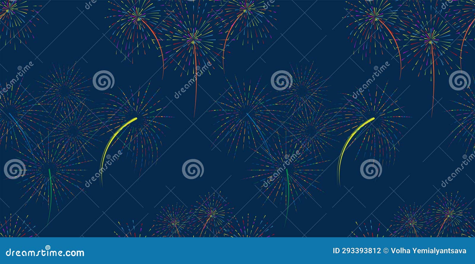 Vector Seamless Pattern with Various Colorful Fireworks on Blue ...