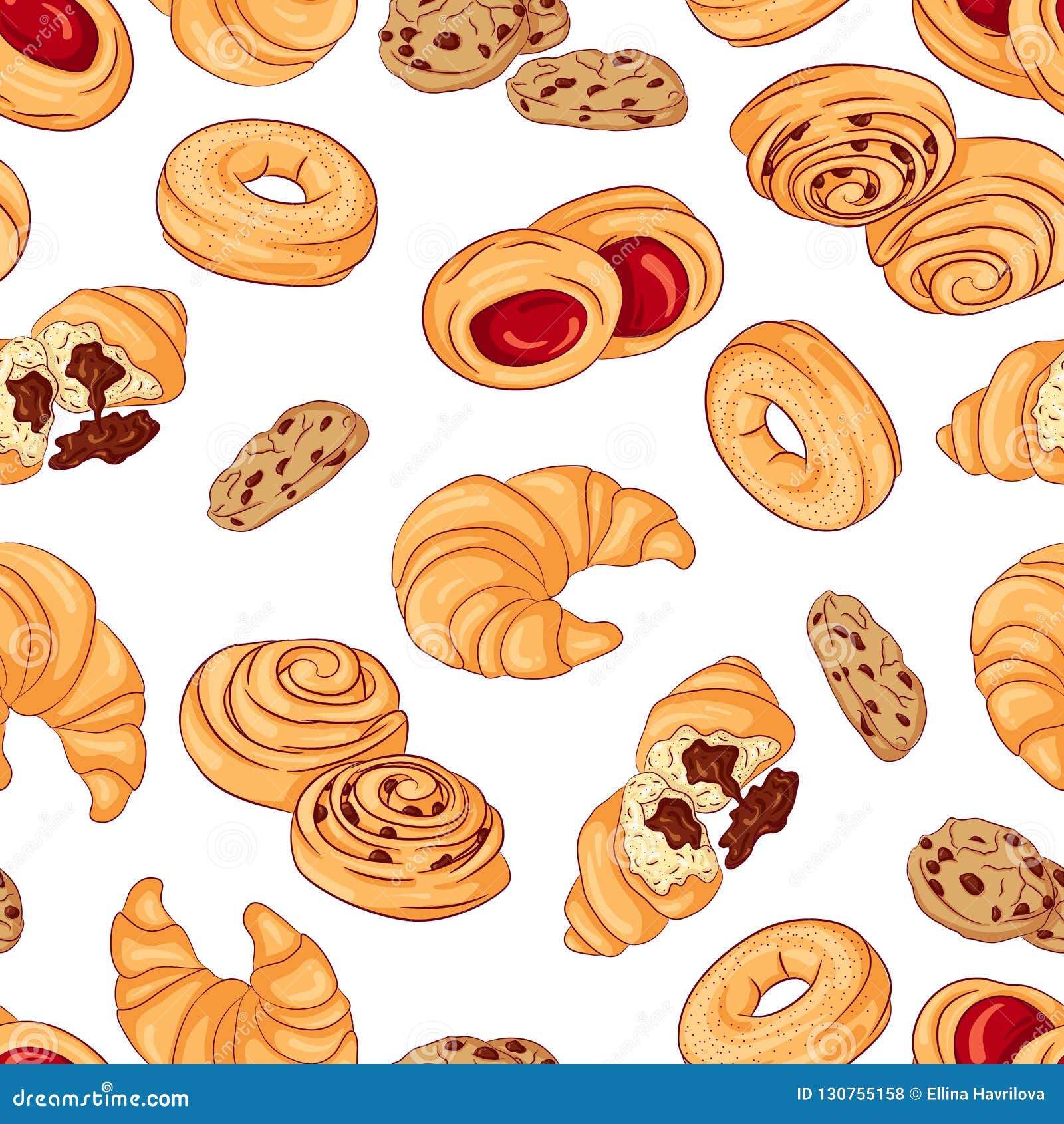 Seamless Pattern Various Pastries Stock Vector - Illustration of bakery ...