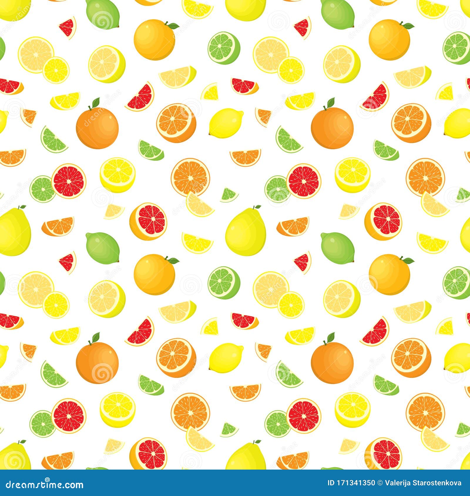 Vector Seamless Pattern of Various, Realistic, Whole and Sliced Citrus ...