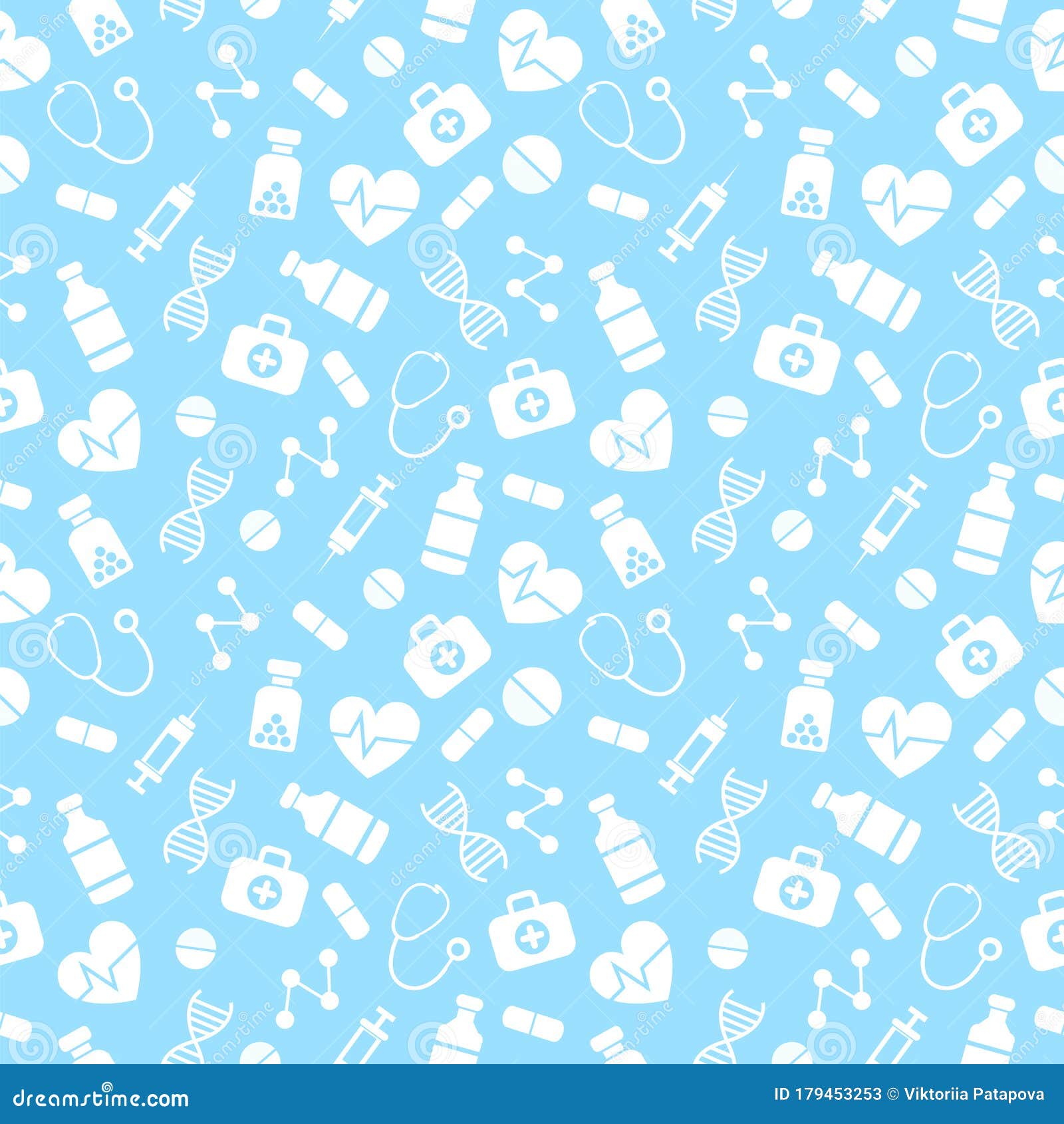 Vector Seamless Pattern with White Medical Elements on Blue Background ...