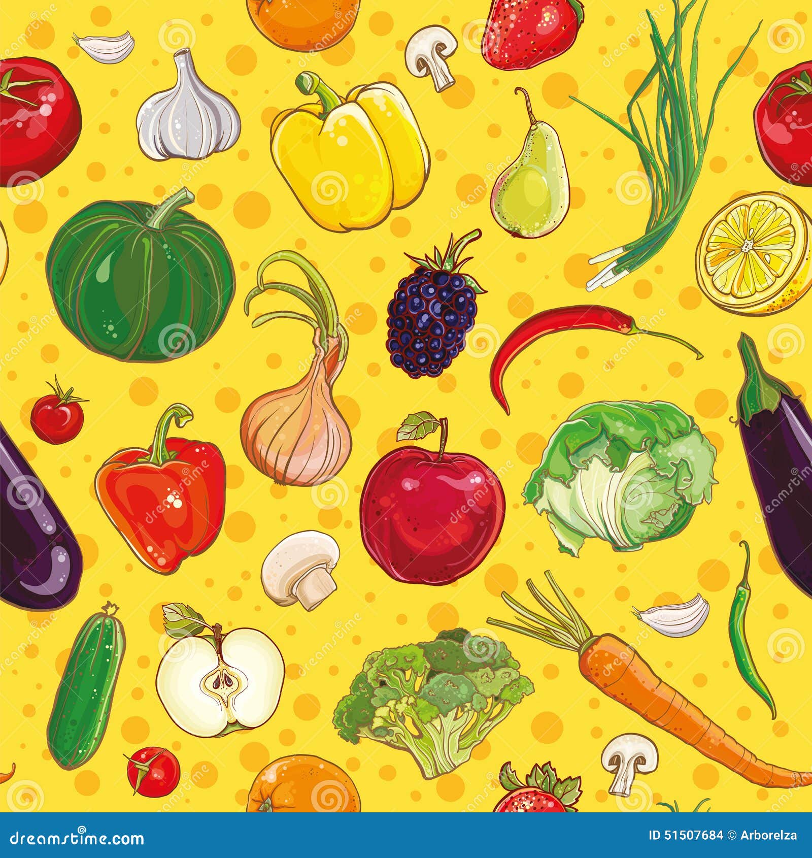 Vector Seamless Pattern with Vegetables and Fruits Stock Vector ...