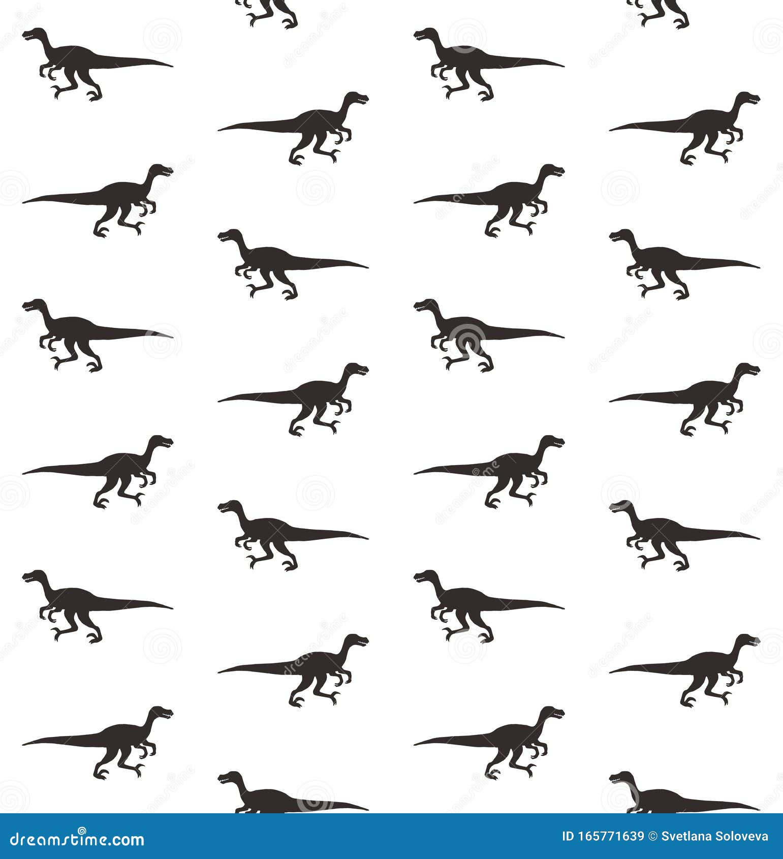 Vector Seamless Pattern Of Velociraptor Silhouette Stock Photo ...