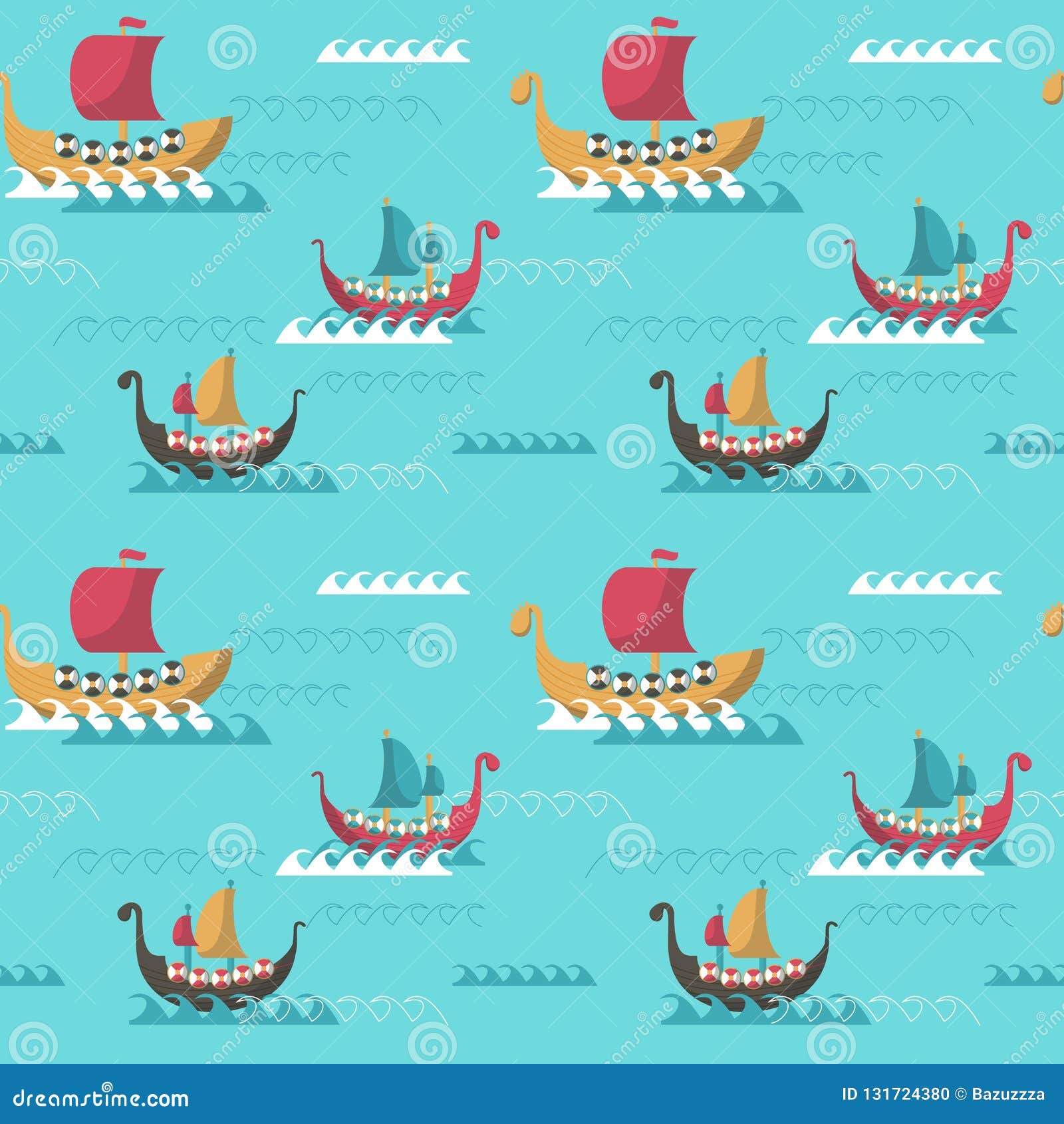 Vector Seamless Pattern with Viking Age Longships Stock Vector ...