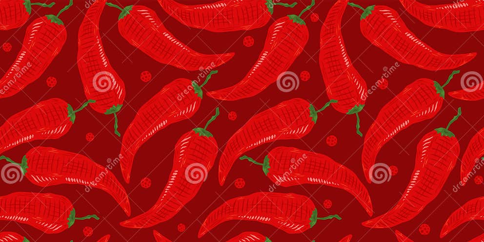 Vector Seamless Pattern of Vintage Chilli Pattern Stock Vector ...