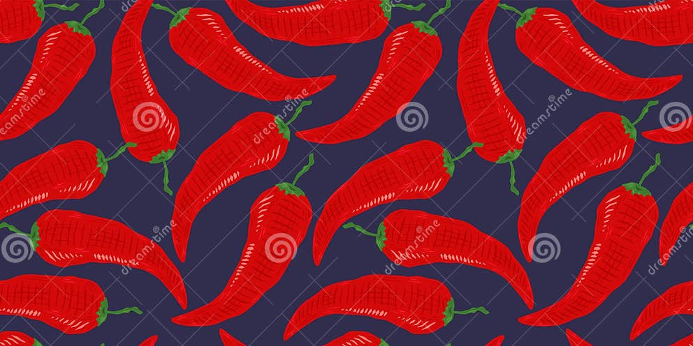Vector Seamless Pattern of Vintage Chilli Pattern Stock Illustration ...