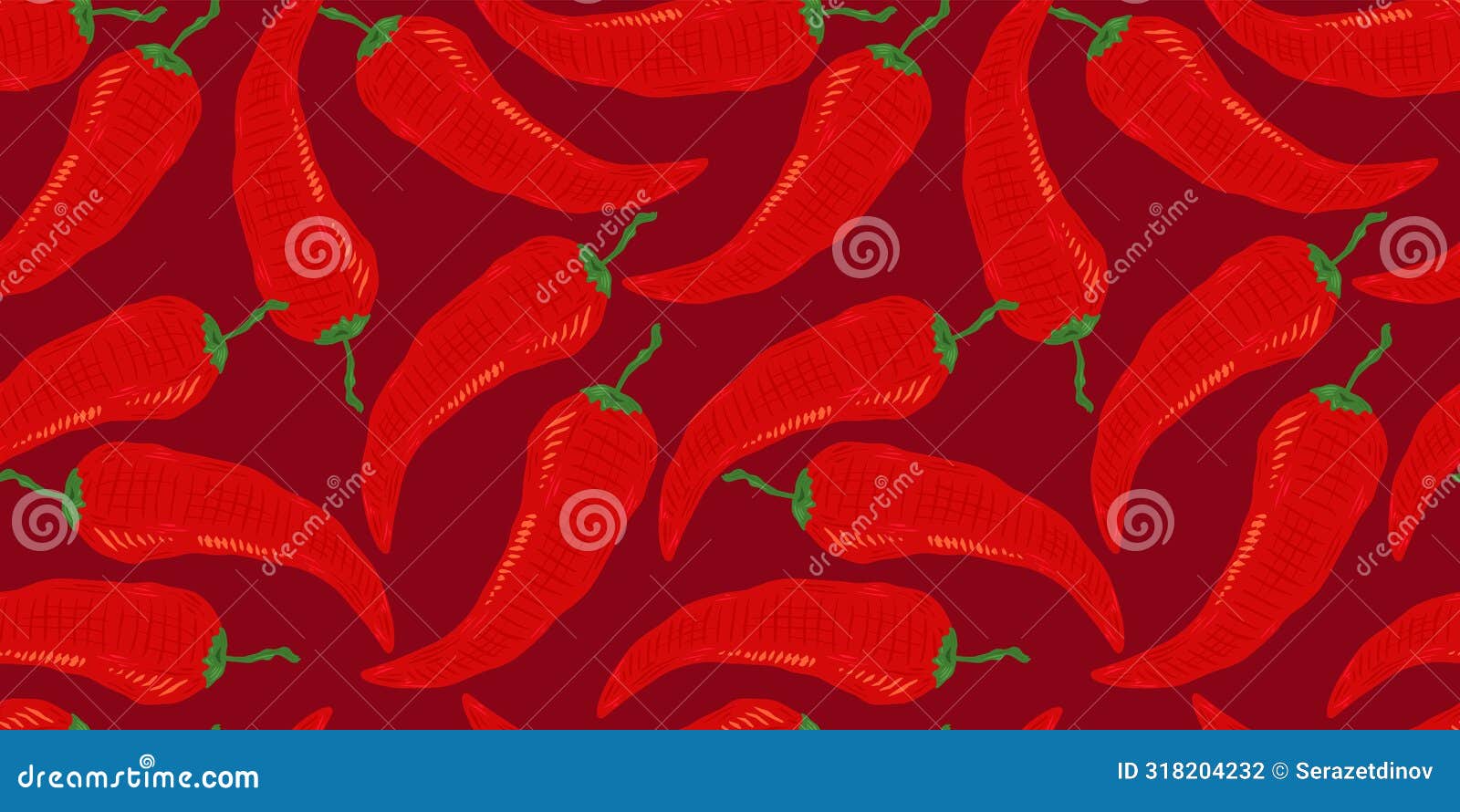 Vector Seamless Pattern of Vintage Chilli Pattern Stock Vector ...