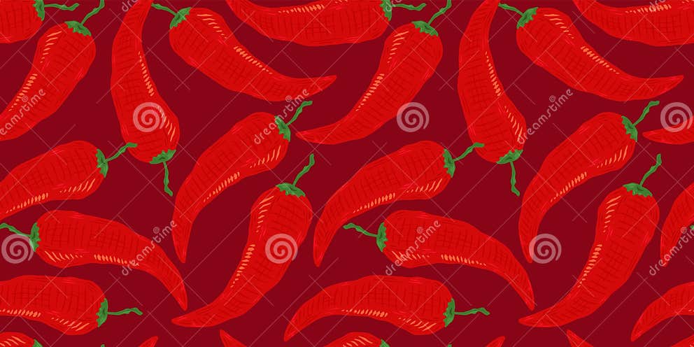 Vector Seamless Pattern of Vintage Chilli Pattern Stock Vector ...