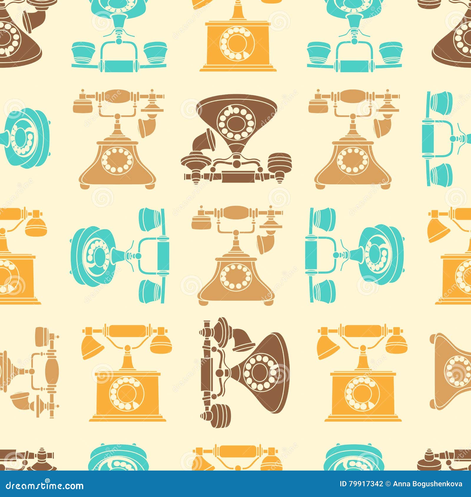 Vector Seamless Pattern with Vintage Phone in Color Stock Vector ...