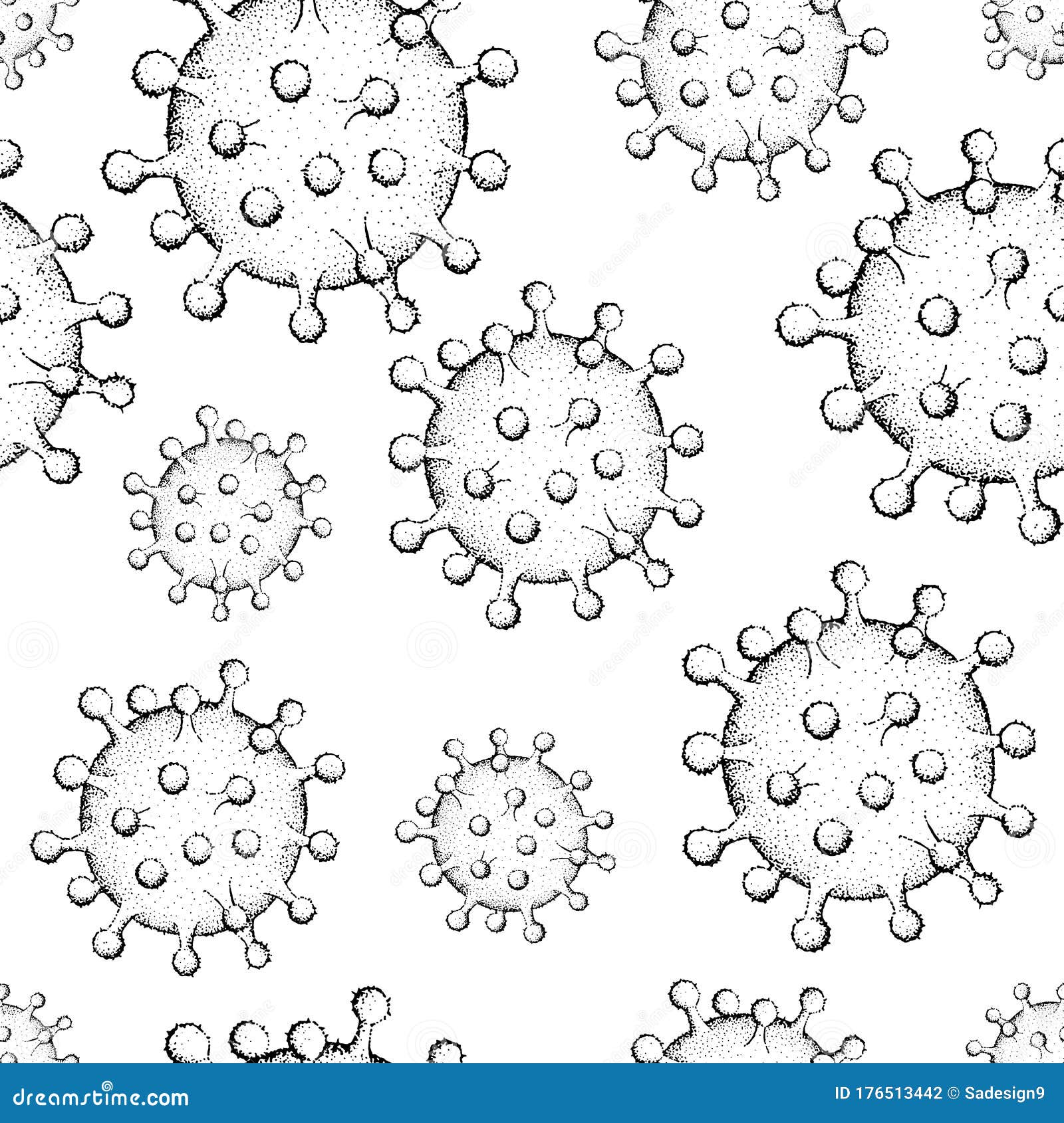 Seamless Pattern with Virus Cell Sketch. Hand Drawn 2019-nCoV Novel ...
