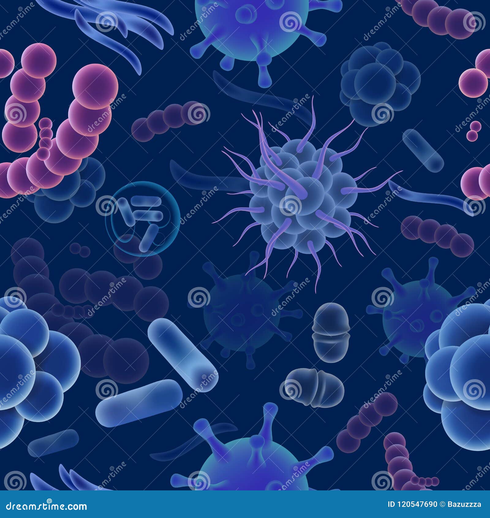 Vector Seamless Pattern with Viruses and Microbes Stock Vector ...