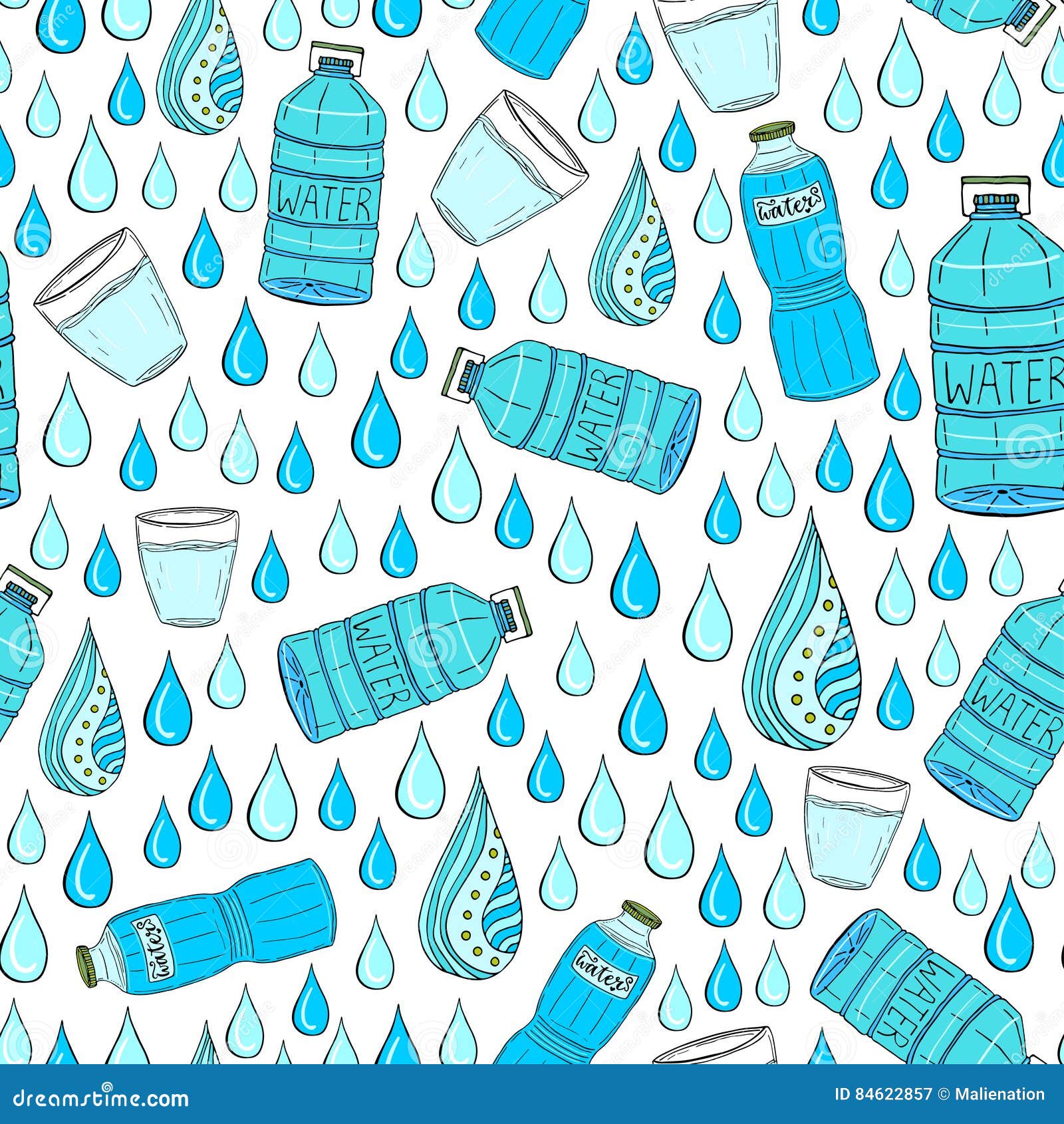 Vector Seamless Pattern with Water Drops and Bottles. Wrapping or ...