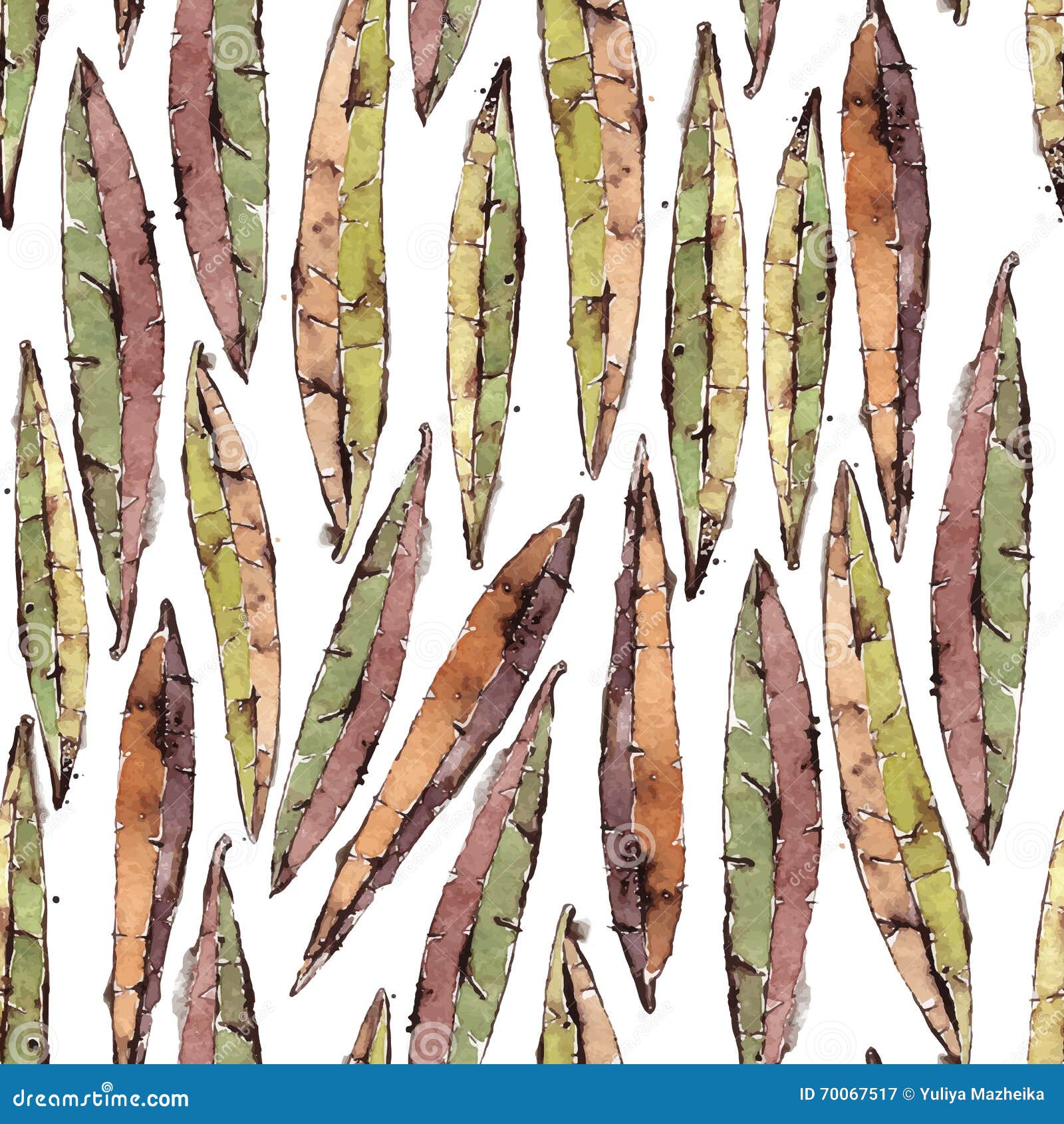 Vector Seamless Pattern with Watercolor Willow Leaves Stock Vector ...