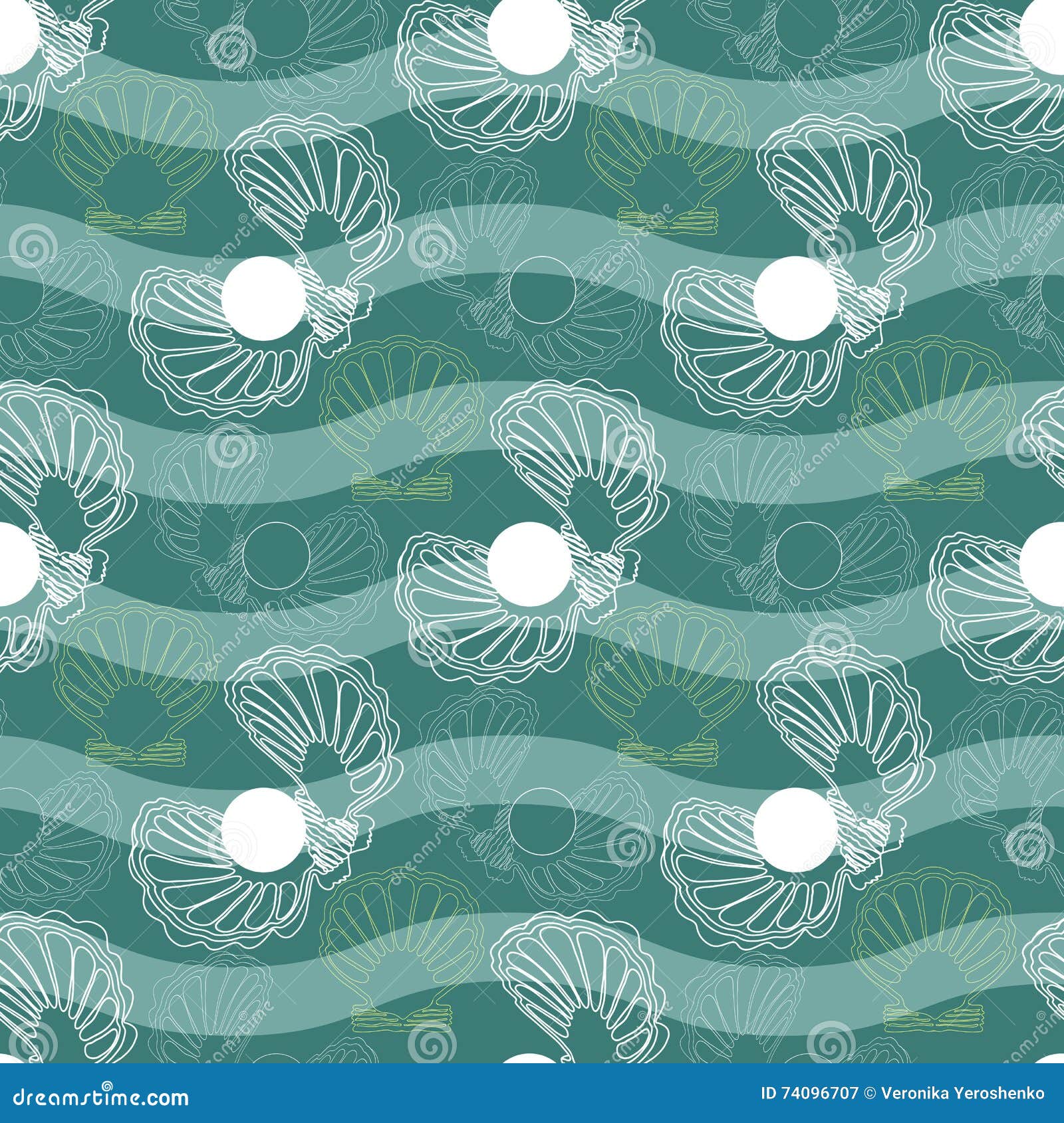 Vector Seamless Pattern with Waves and Shells Stock Vector ...