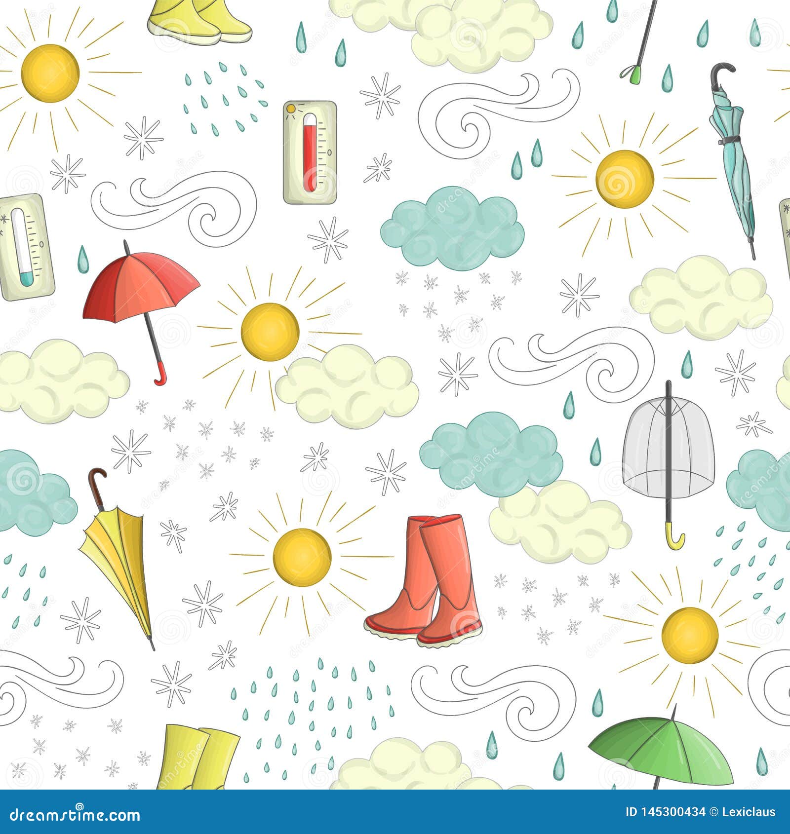 Vector Seamless Pattern of Weather Elements Stock Vector - Illustration ...