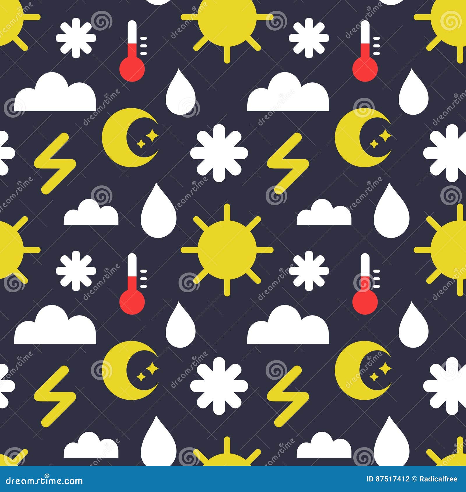 Vector Seamless Pattern of Weather Icons in Trendy Flat Style. Endless ...