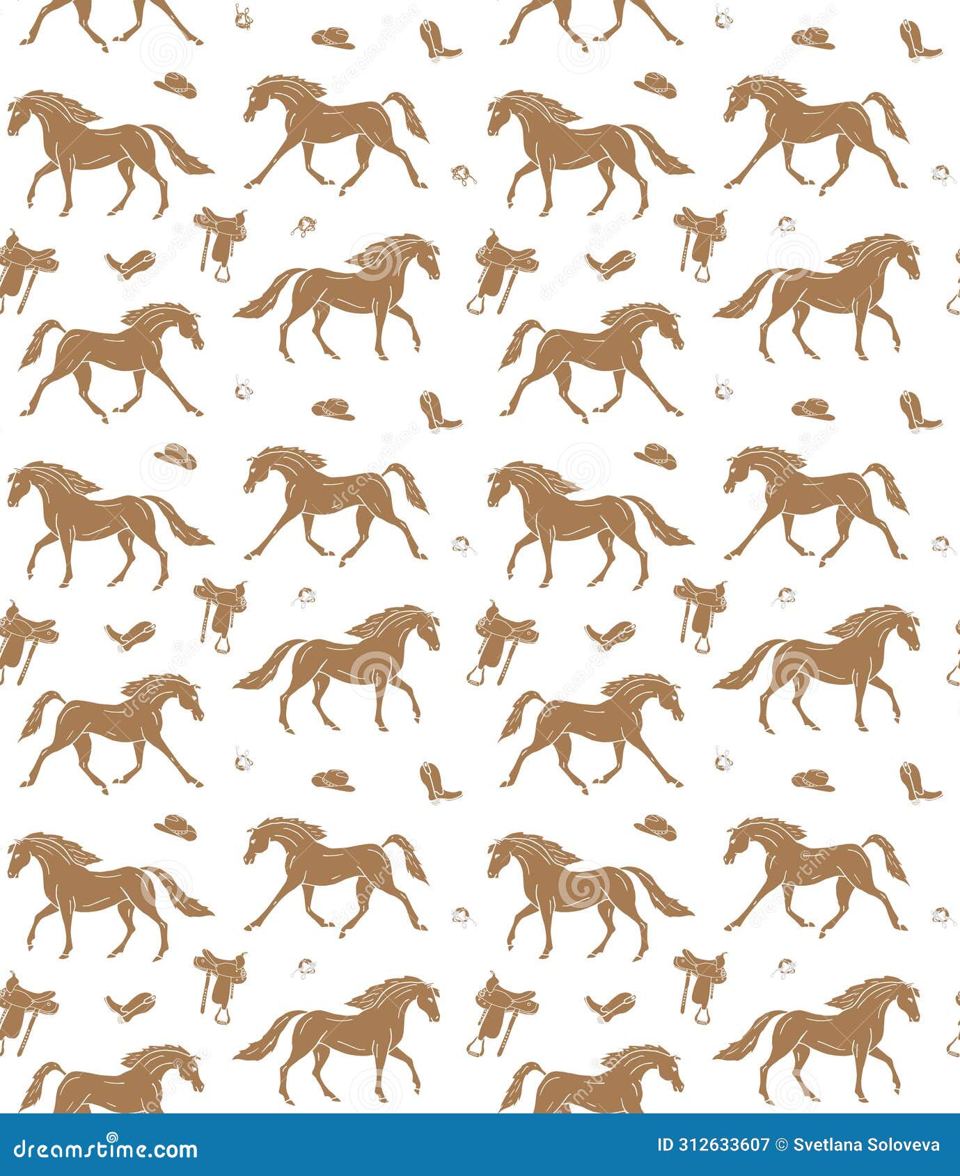Vector Seamless Pattern of Western Horse Stock Vector - Illustration of ...