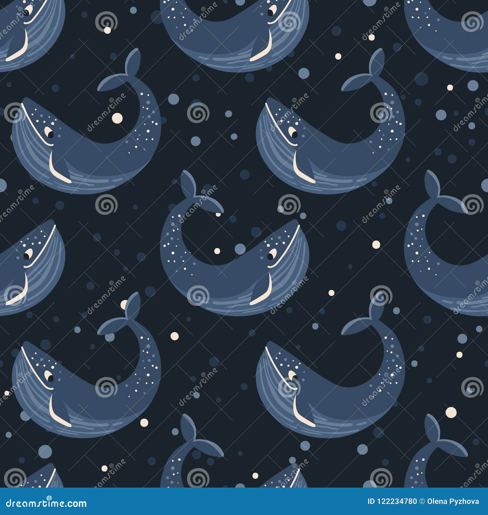 Vector Seamless Pattern with Whales. Repeated Texture with Marine ...