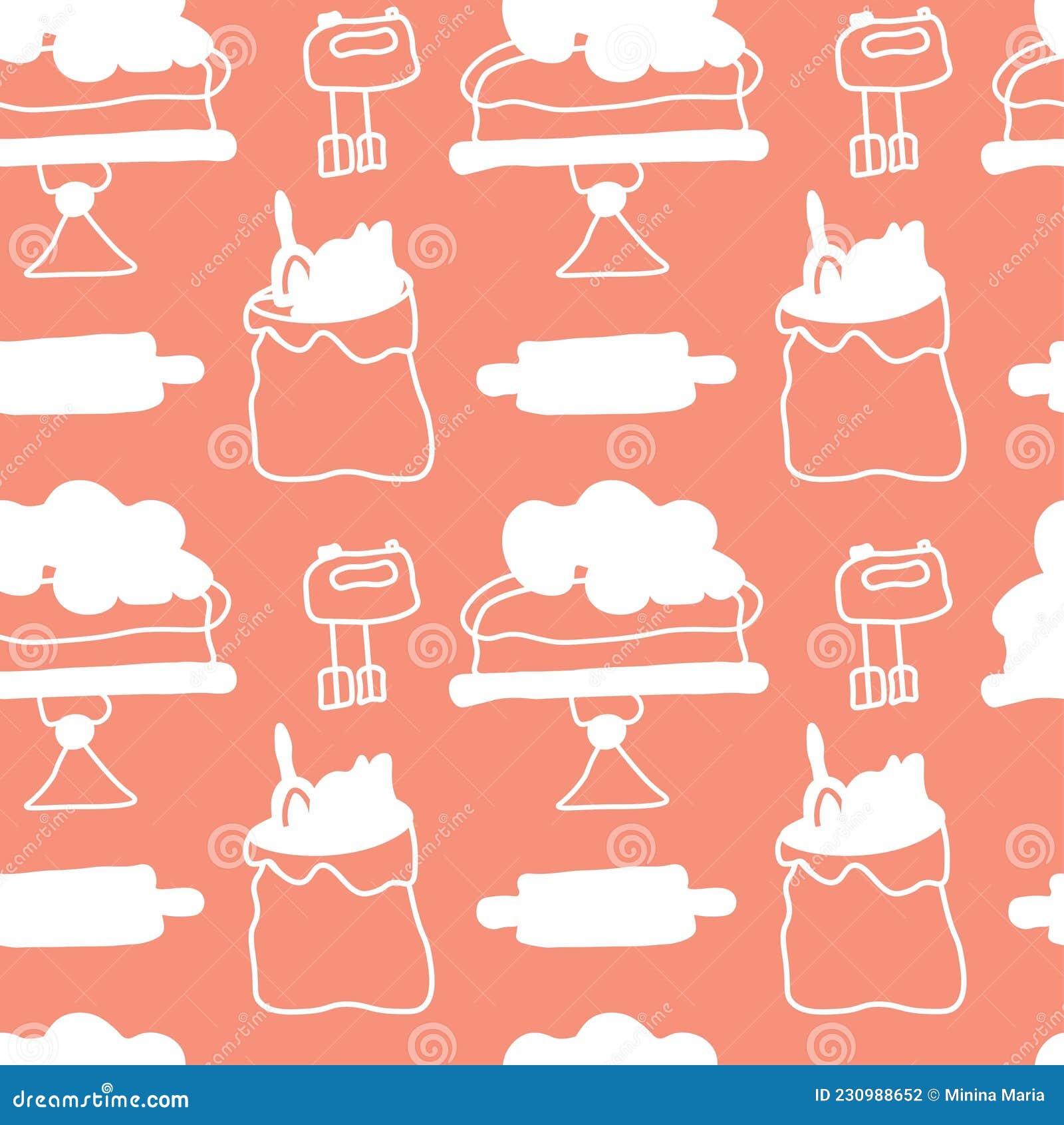 Vector Seamless Pattern White Cooking on Orange Isolated Background ...