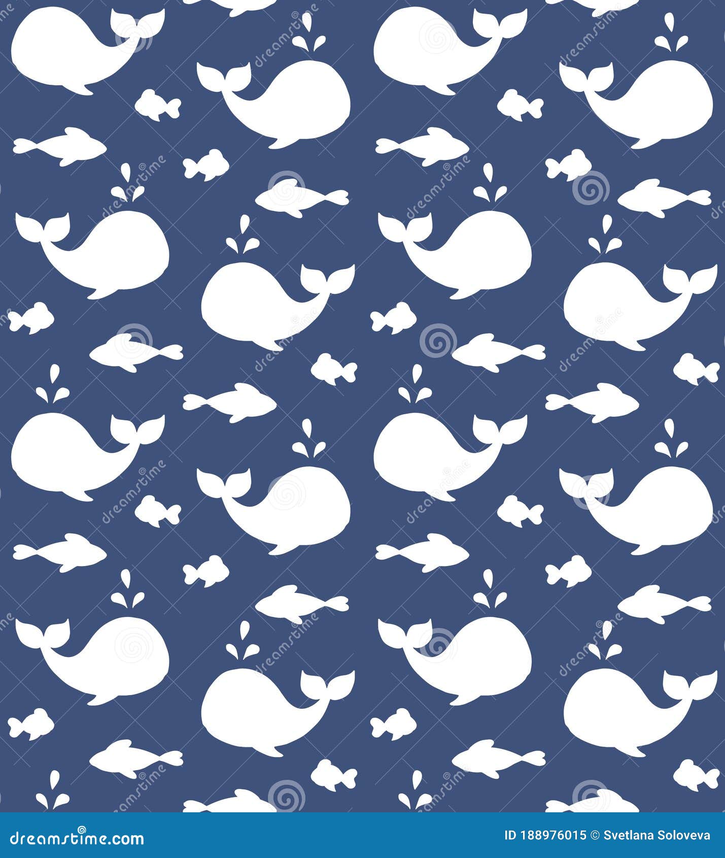 Vector Seamless Pattern of White Fish and Whale Stock Illustration ...