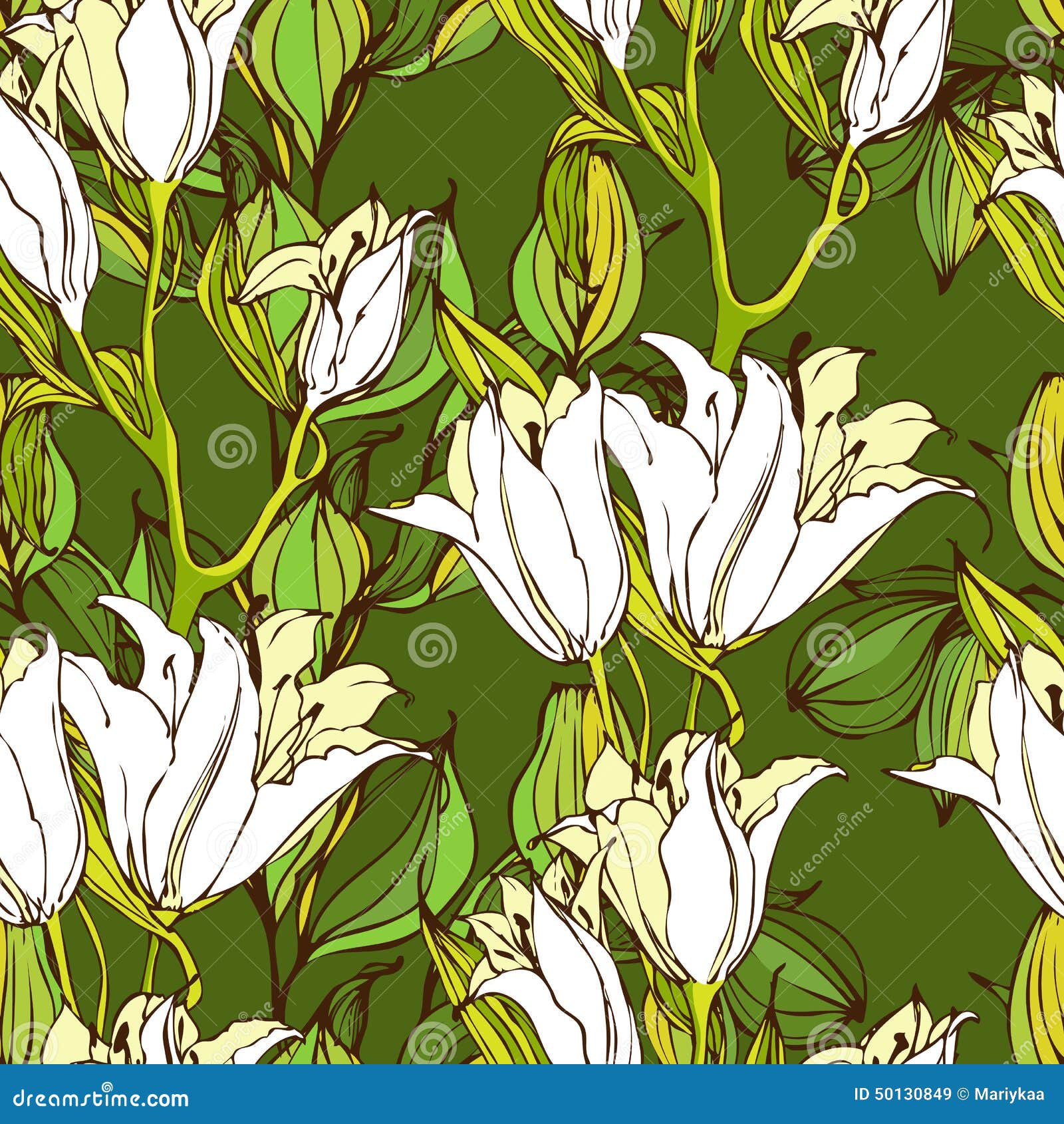 Vector Seamless Pattern with White Lily Flowers Stock Vector ...