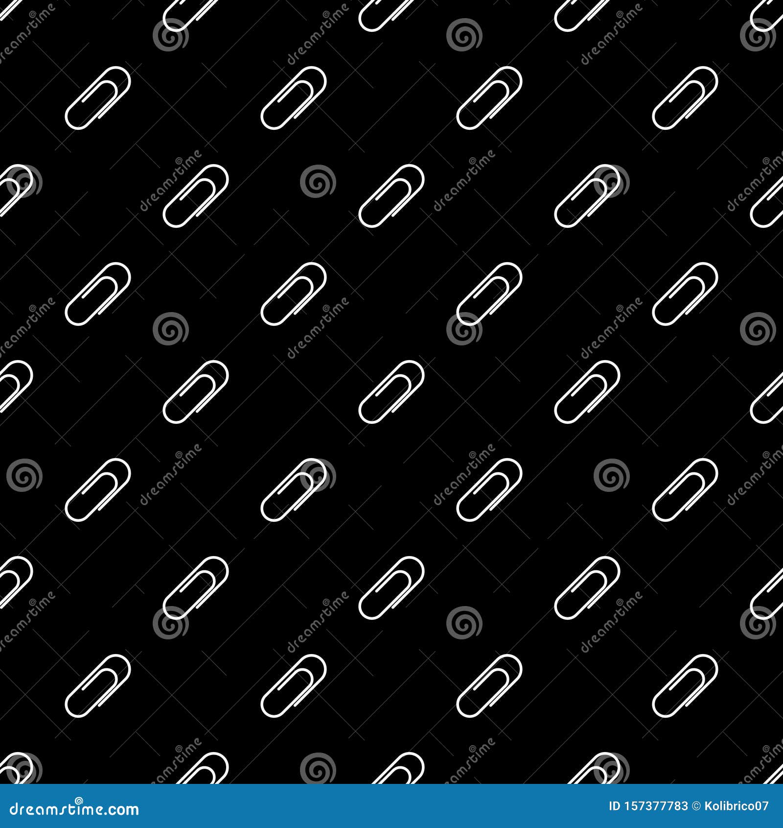 Vector Seamless Pattern of White Paper Clip on Black Background Stock ...