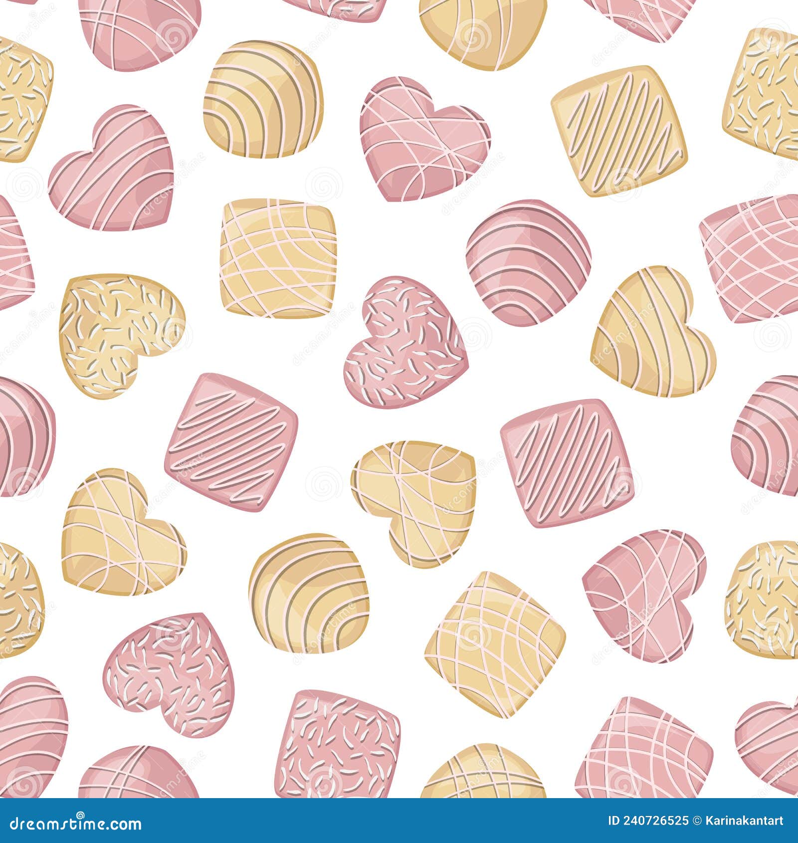 Vector Seamless Pattern of White and Pink Chocolate Candies of Various ...