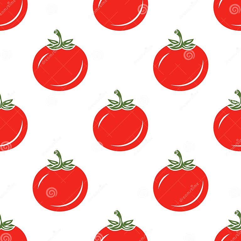 Vector Seamless Pattern with Whole Red Tomato on White Background ...