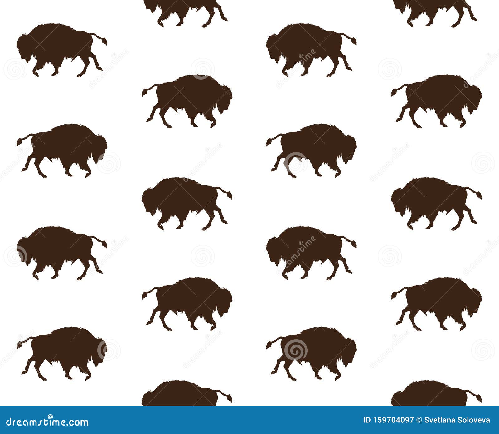 Vector Seamless Pattern of Wild American Bison Silhouette Stock ...