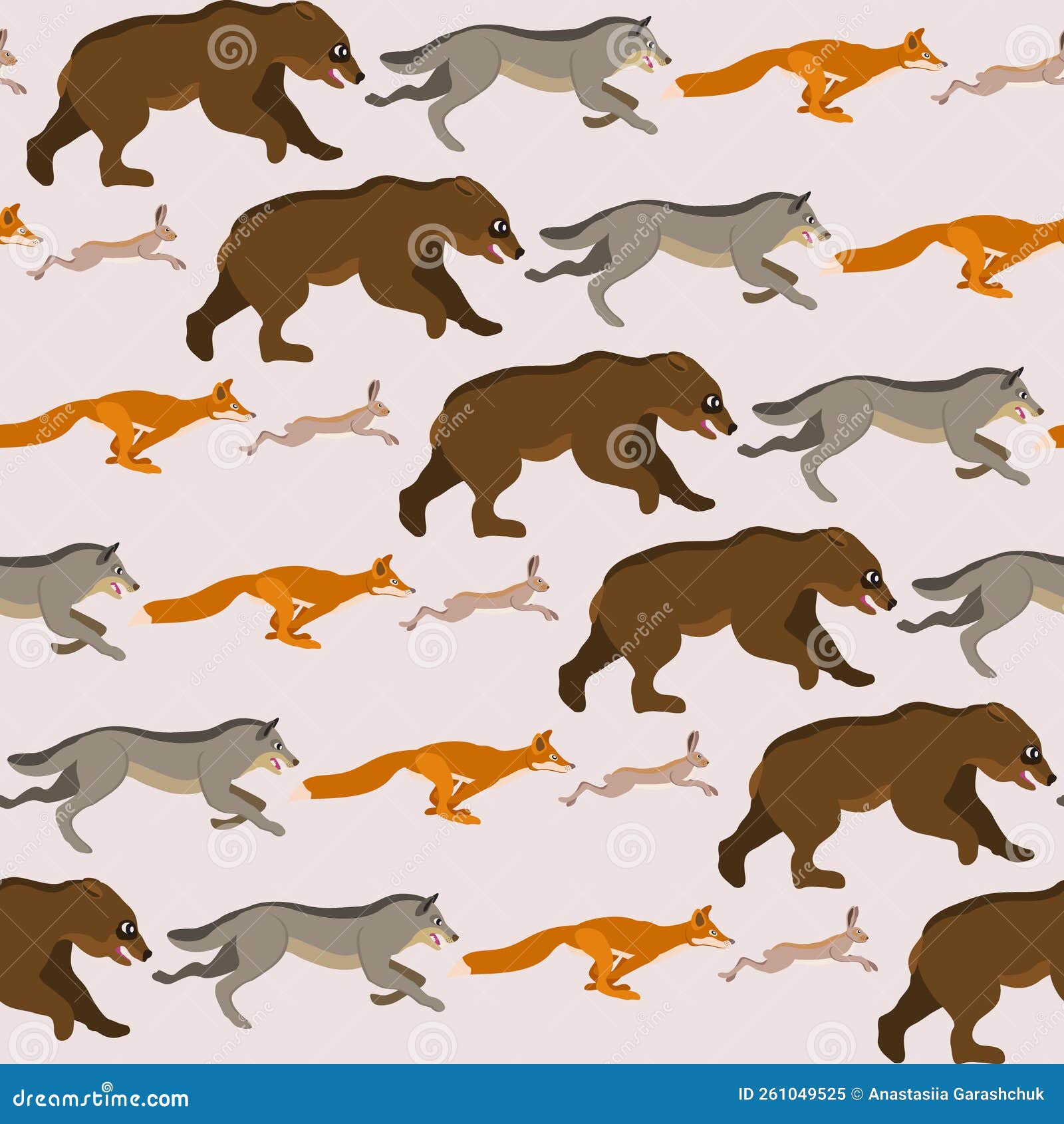Vector Seamless Pattern with Wild Animals, Running after Each Other ...