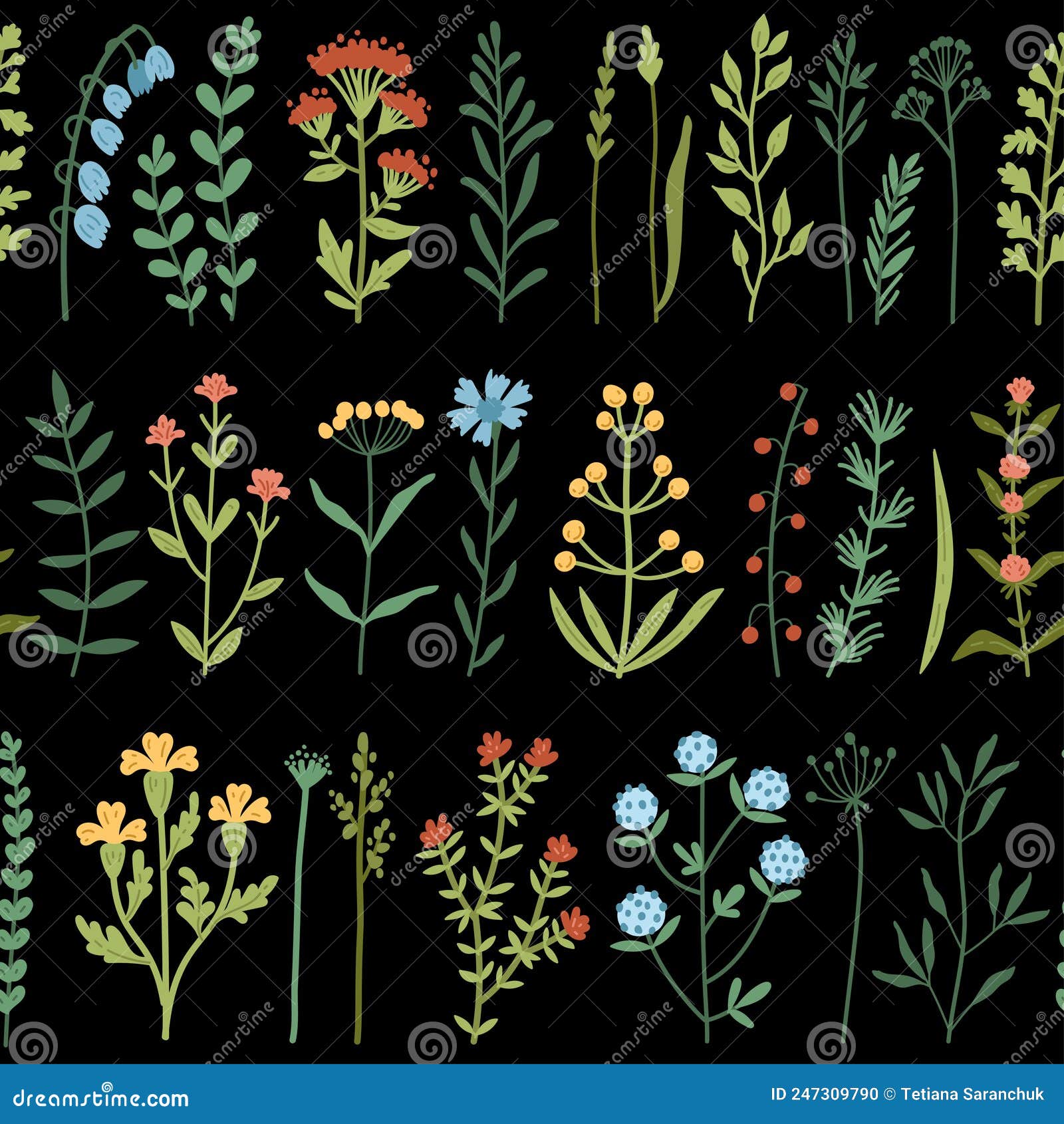 Vector Seamless Pattern with Wild Flowers and Grass Stock Vector ...