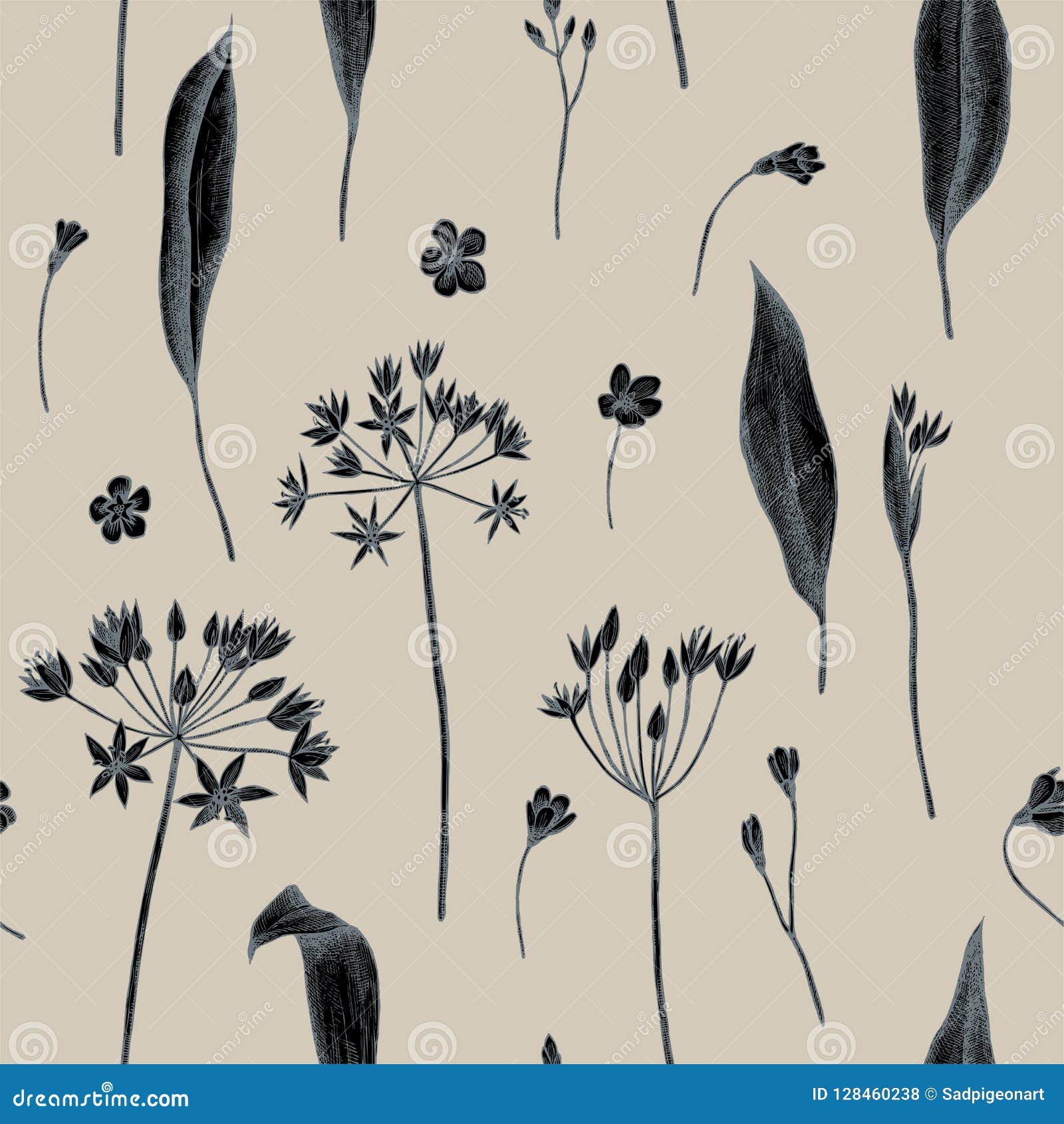 Vector Seamless Pattern of Wild Garlic. Hand Drawn Vector Illustration ...