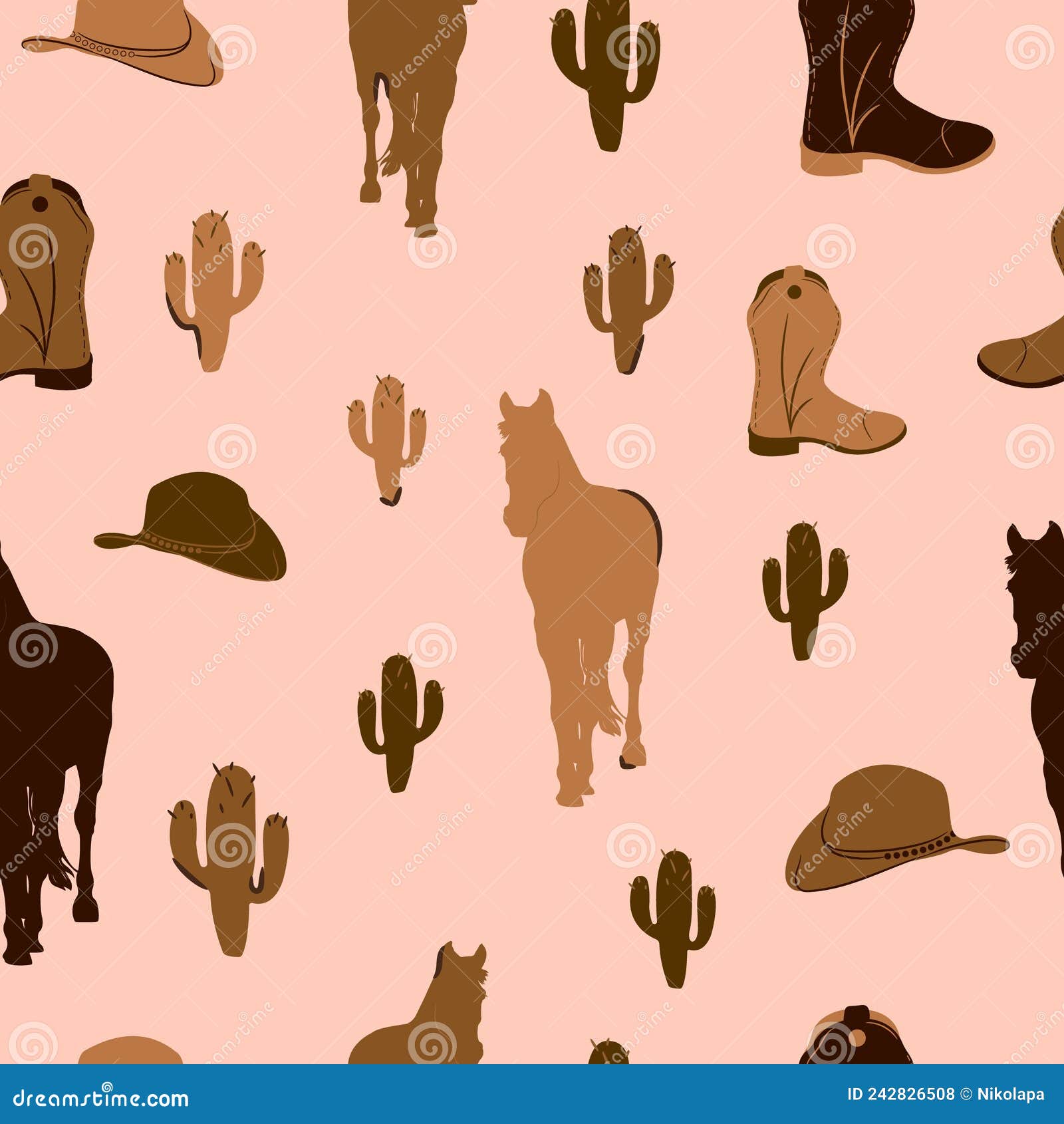 Vector Seamless Pattern of Wild West and Cowboy Elements. Stock Vector ...