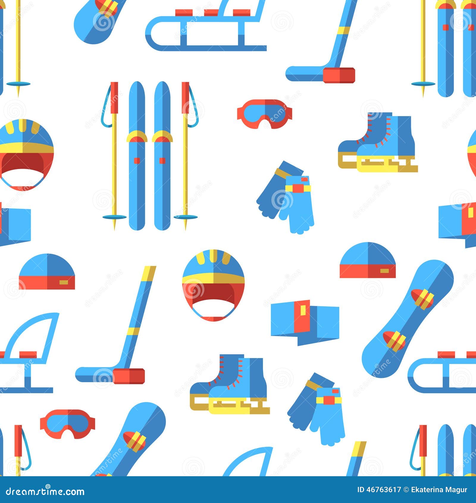 Vector Seamless Pattern with Winter Sport Elements Stock Vector - Illustration of leisure, sign ...