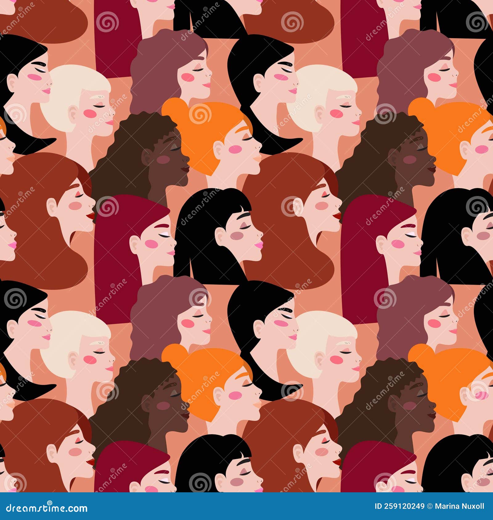 Vector Seamless Pattern With Women Of Diverse Nationalities And