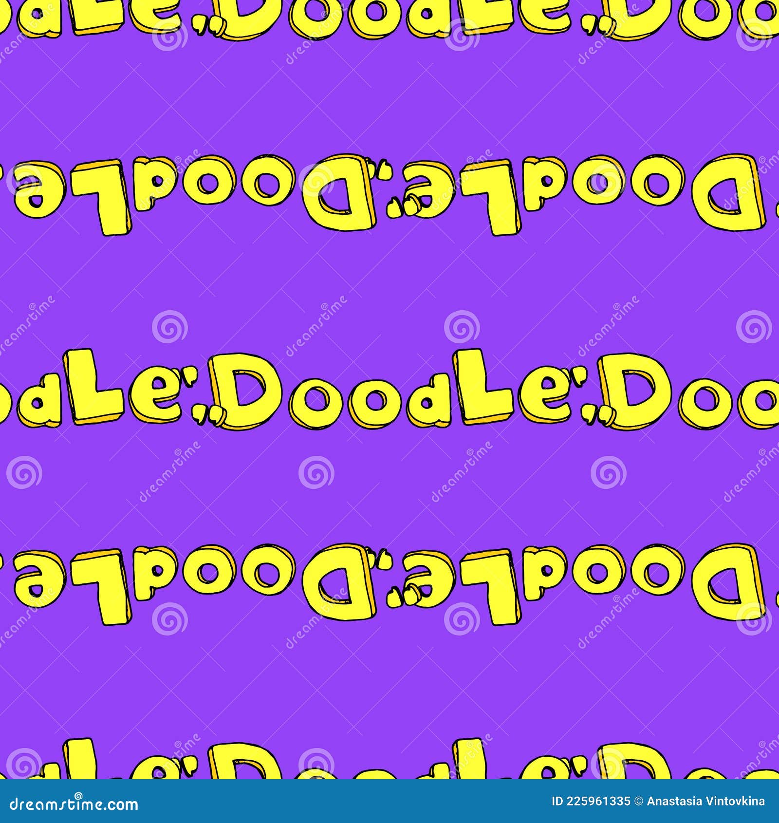 Vector Seamless Pattern of the Word DOODLE in Yellow on a Purple ...