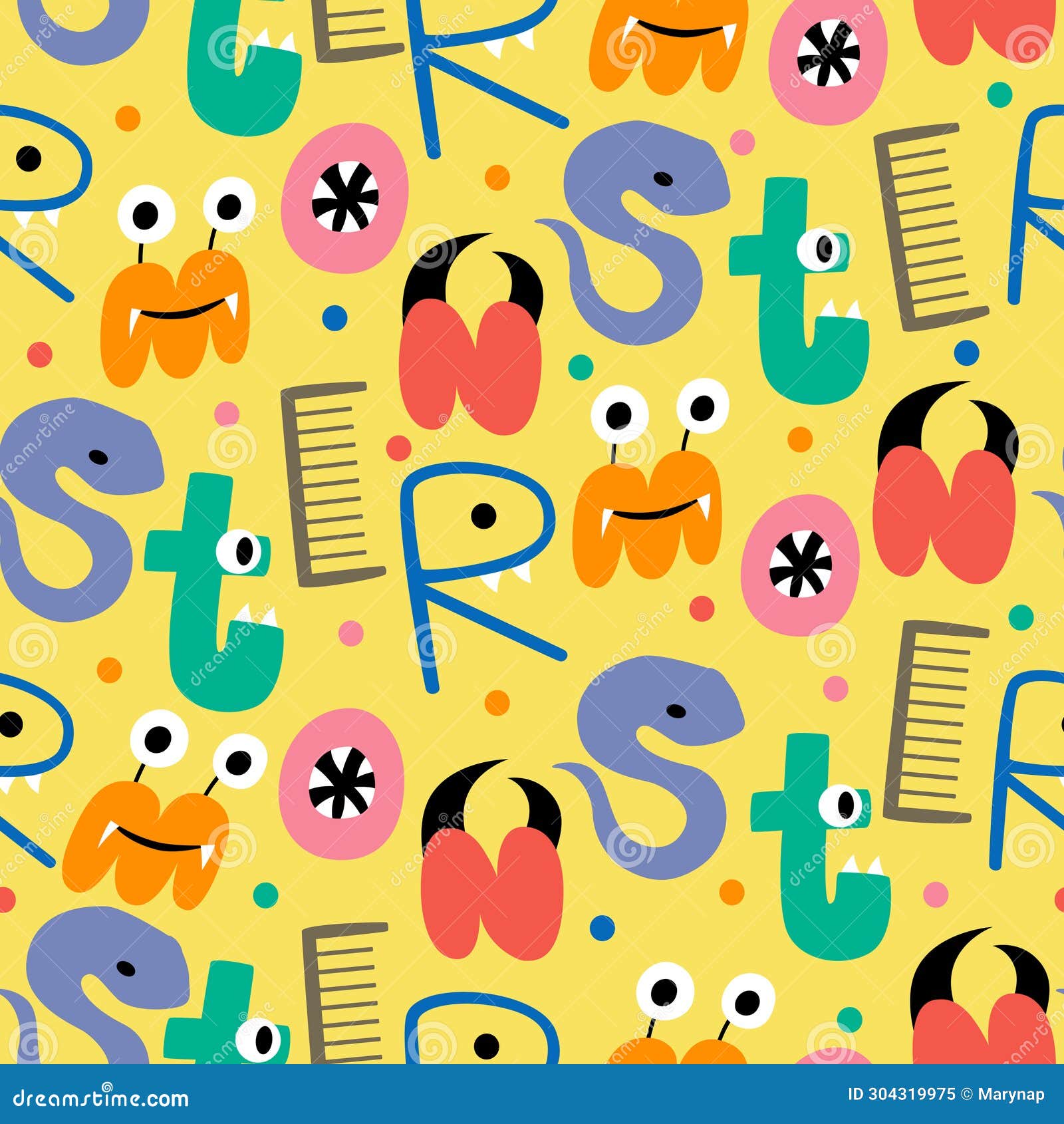 Vector Seamless Pattern with the Word Monster Made from Different ...