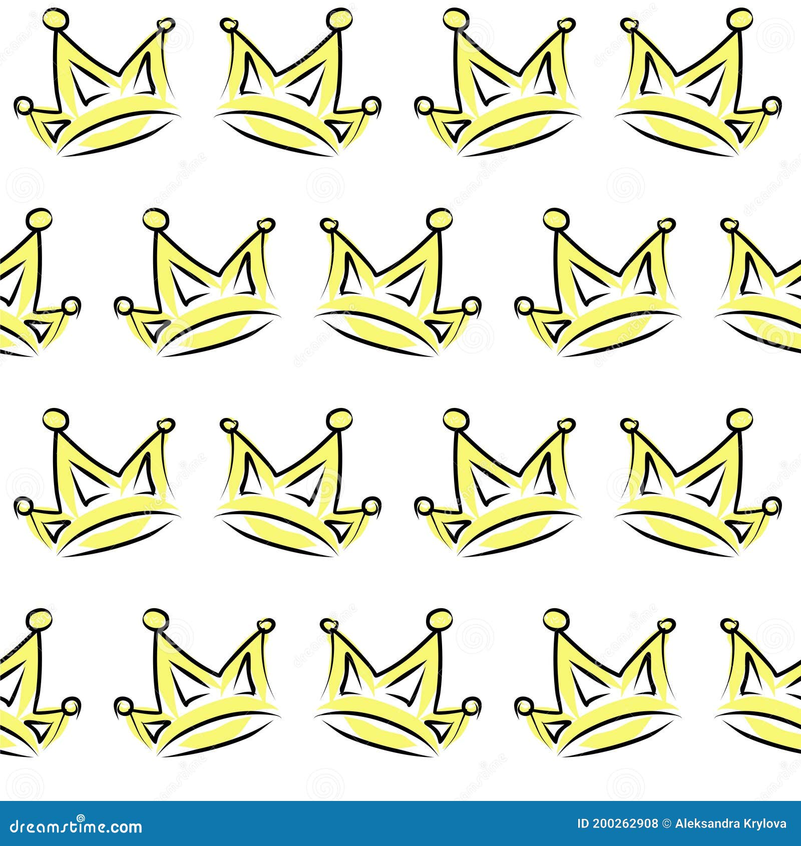 Vector Seamless Pattern. Yellow Crown with a Black Outline on a White ...